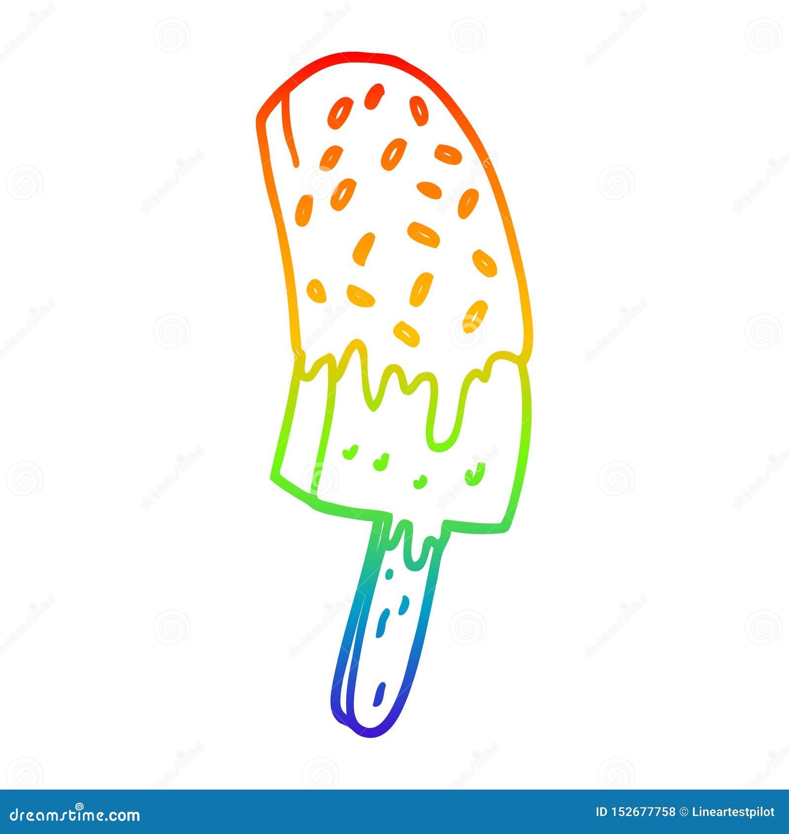 A Creative Rainbow Gradient Line Drawing Cartoon Ice Cream Lolly Stock ...