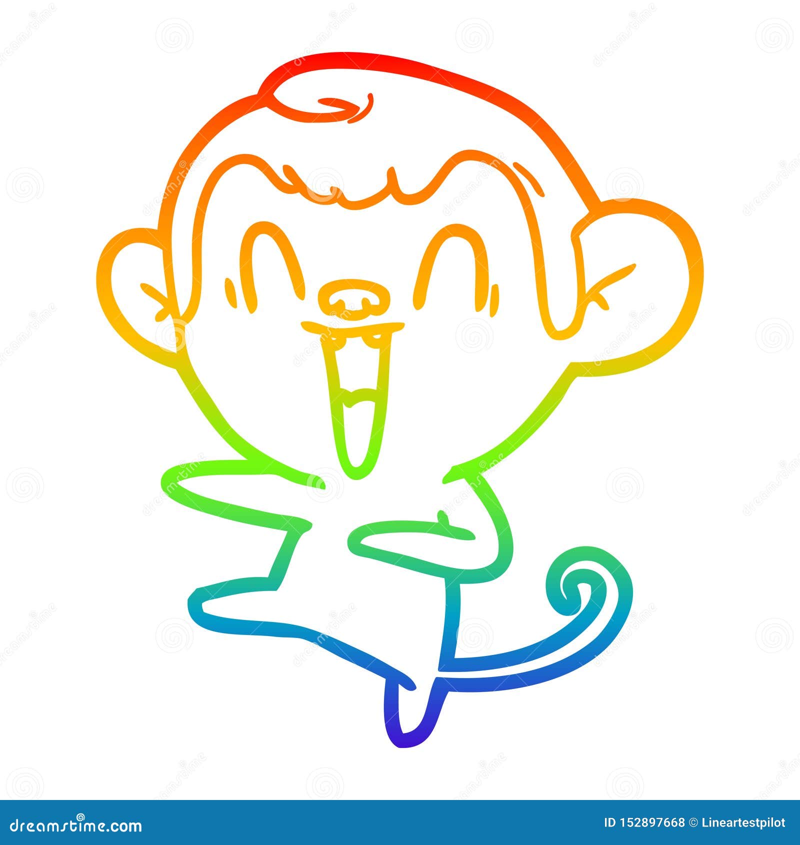 A Creative Rainbow Gradient Line Drawing Cartoon Laughing Monkey Stock ...