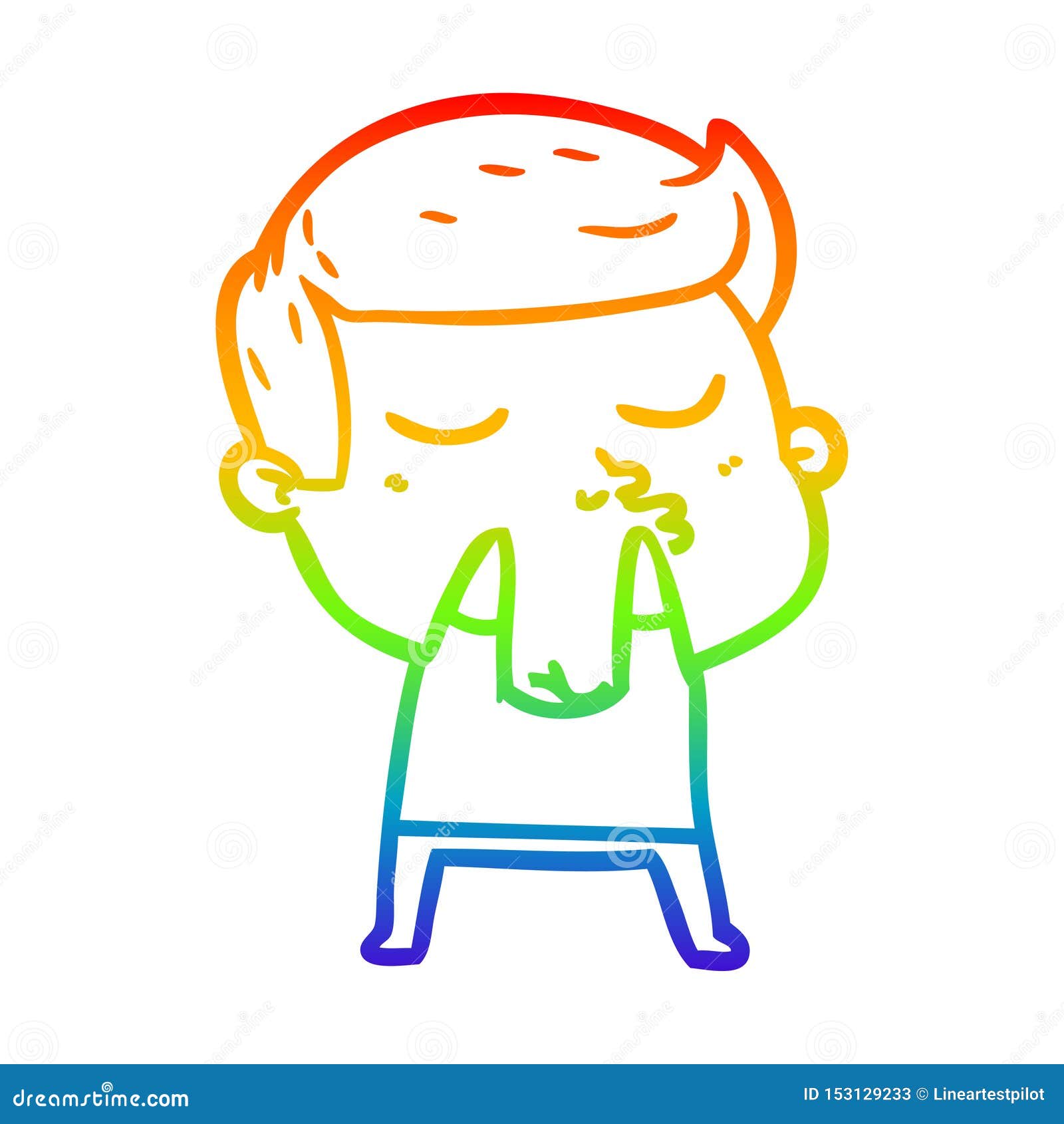 A Creative Rainbow Gradient Line Drawing Cartoon Model Guy Pouting ...