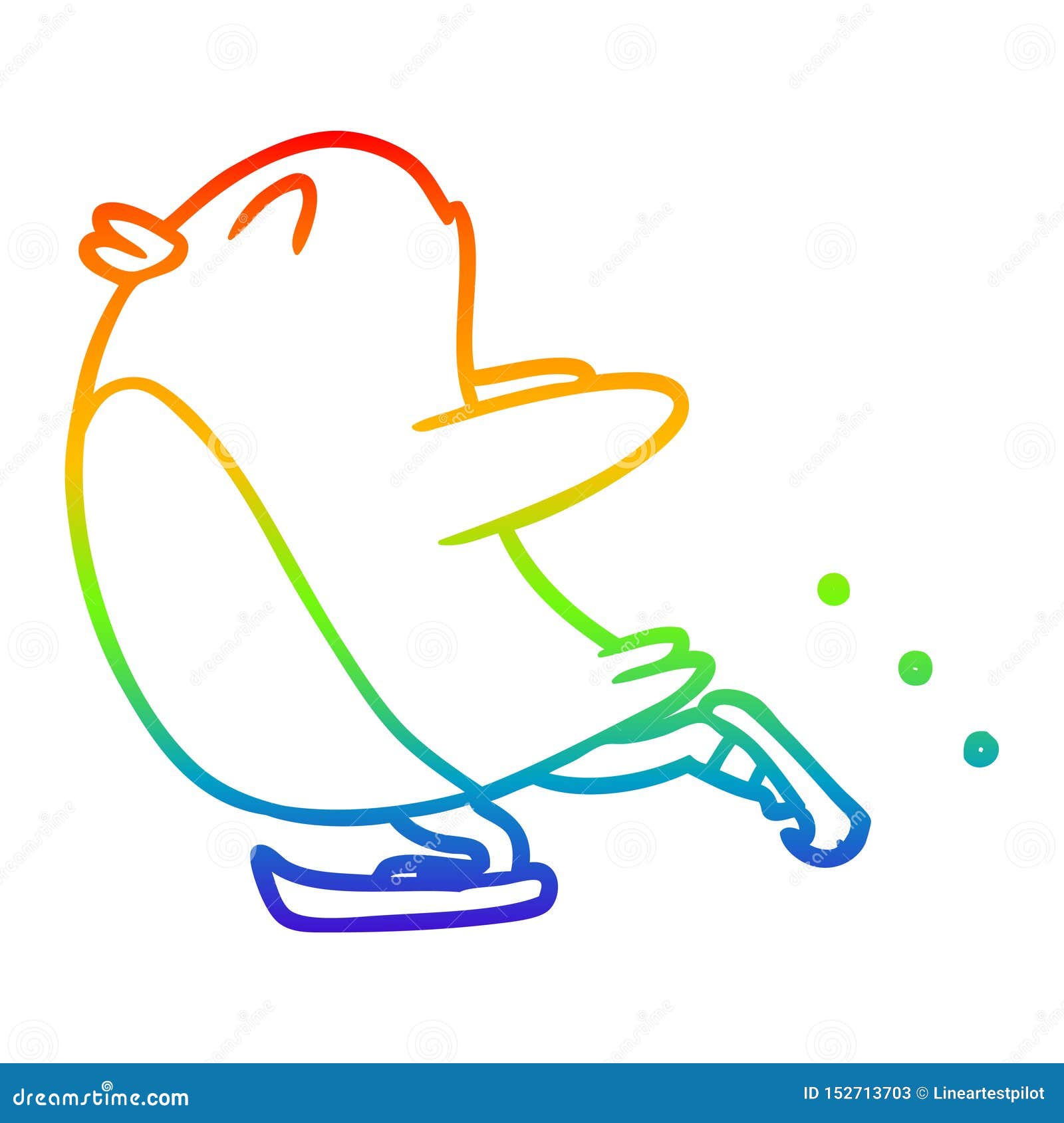 A Creative Rainbow Gradient Line Drawing Cartoon Penguin Ice Skating ...