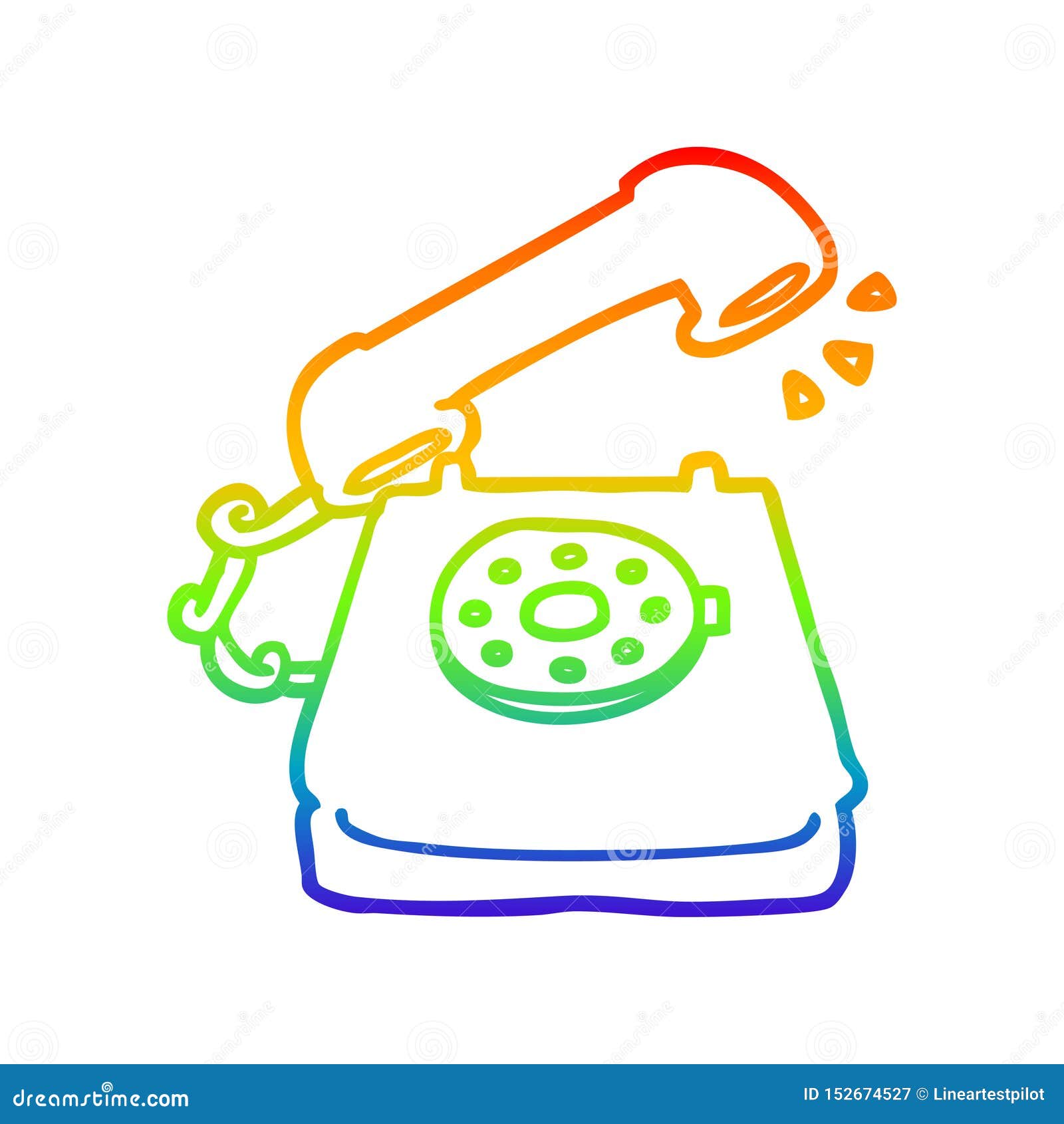 A Creative Rainbow Gradient Line Drawing Cartoon Ringing Telephone ...