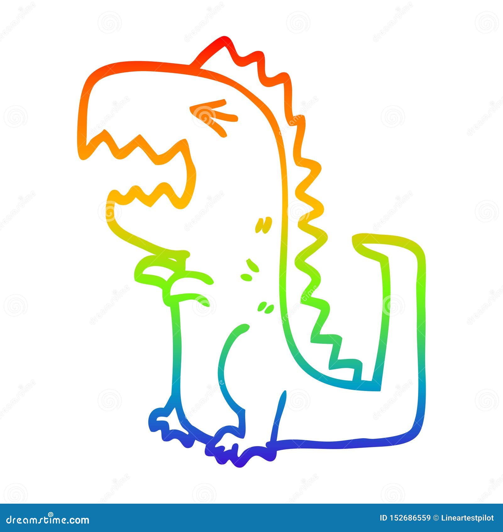 A Creative Rainbow Gradient Line Drawing Cartoon Roaring T Rex Stock ...