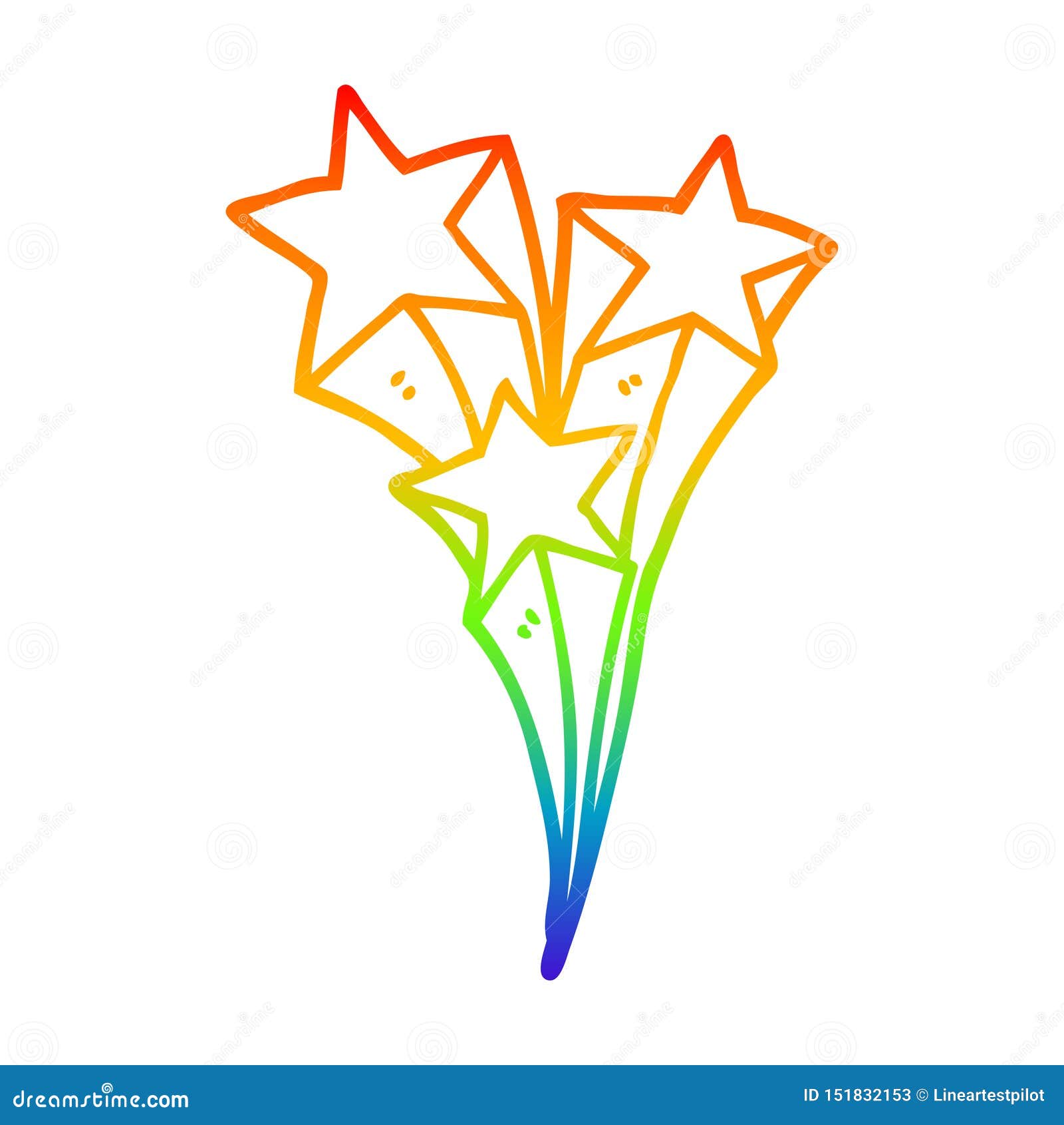 A Creative Rainbow Gradient Line Drawing Cartoon Shooting Stars Stock ...