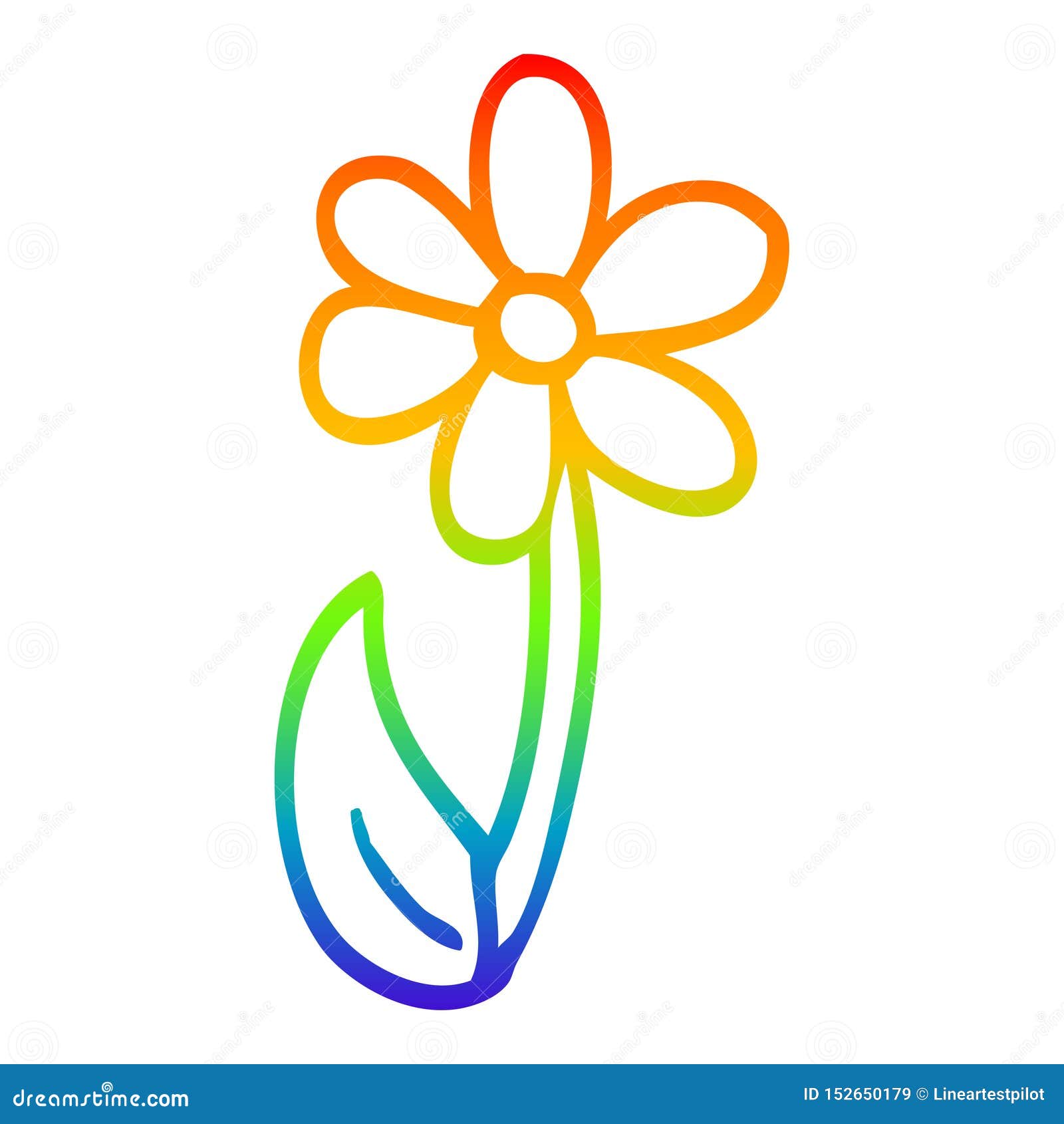 A Creative Rainbow Gradient Line Drawing Cartoon Single Flower Stock ...
