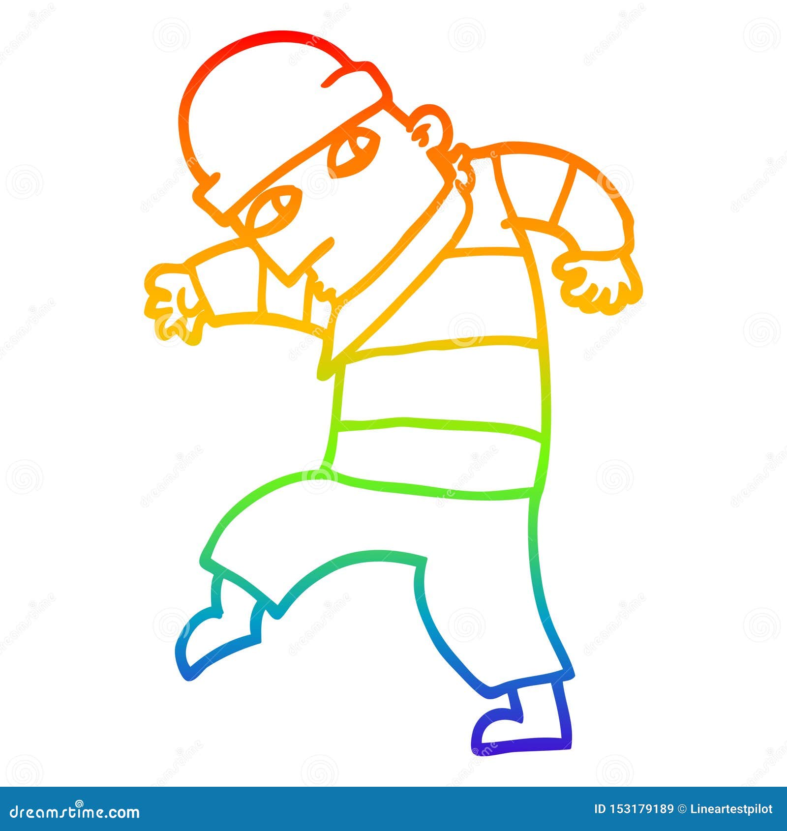 A Creative Rainbow Gradient Line Drawing Cartoon Sneaking Thief Stock ...