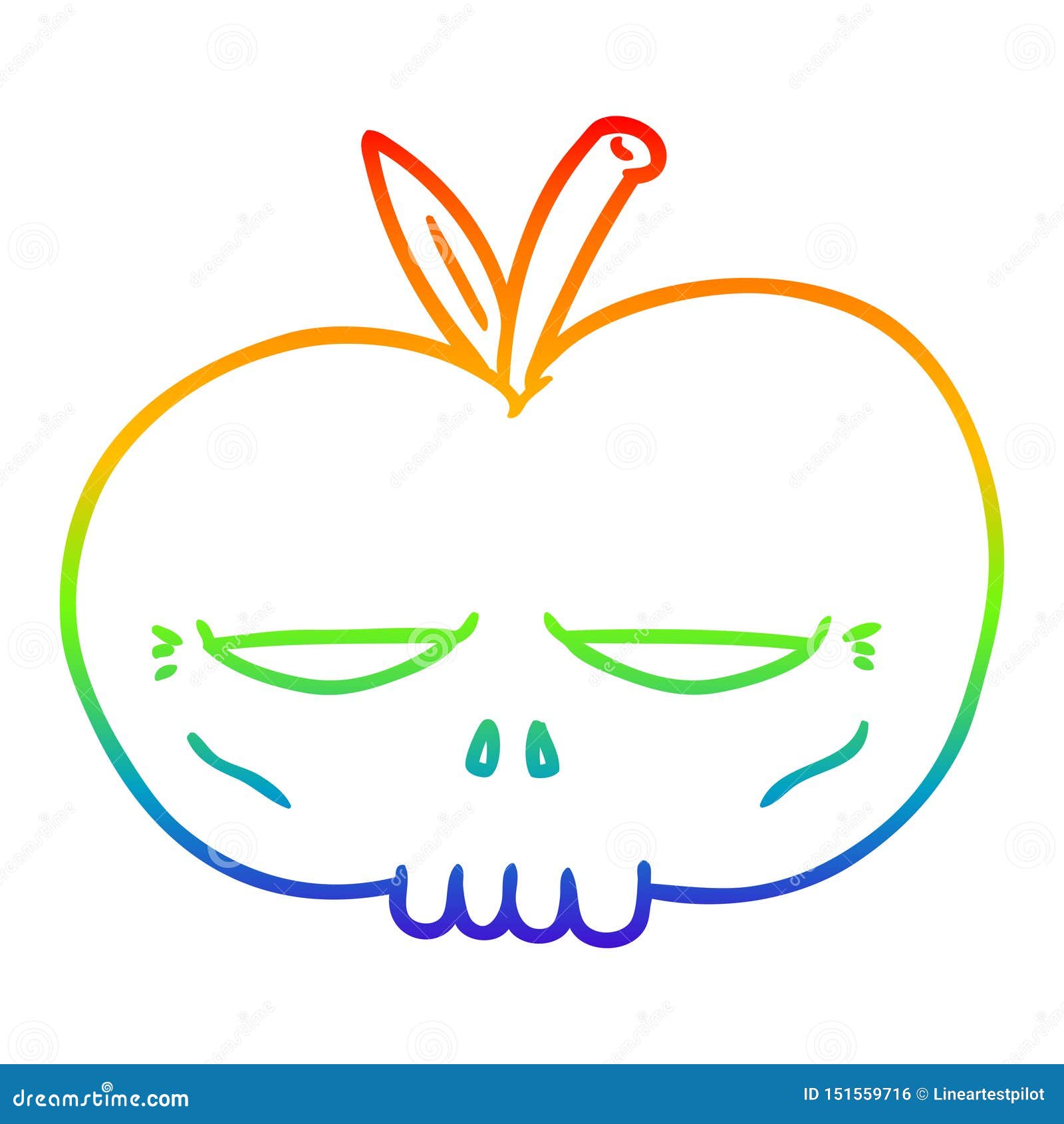 A Creative Rainbow Gradient Line Drawing Cartoon Spooky Skull Apple ...