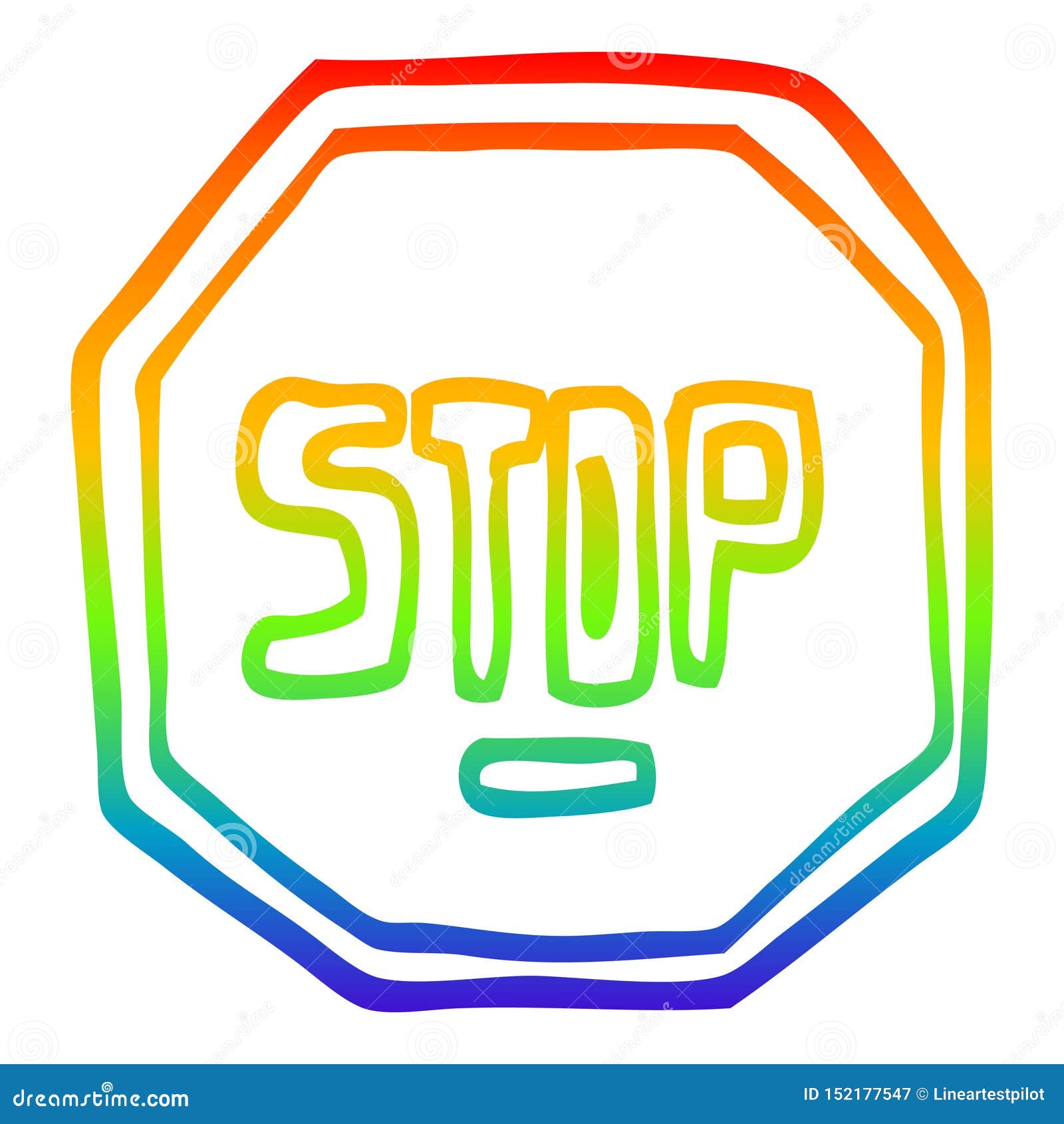 A Creative Rainbow Gradient Line Drawing Cartoon Stop Sign Stock Vector ...