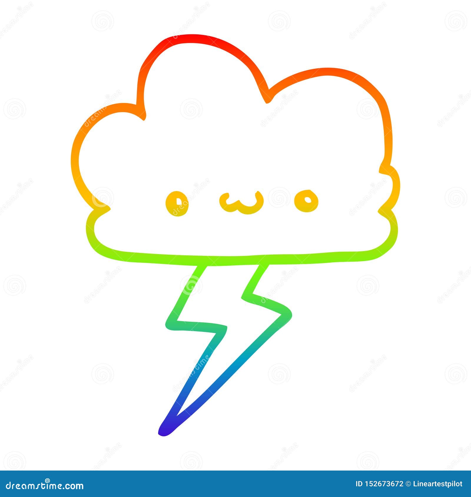 A Creative Rainbow Gradient Line Drawing Cartoon Storm Cloud Stock ...