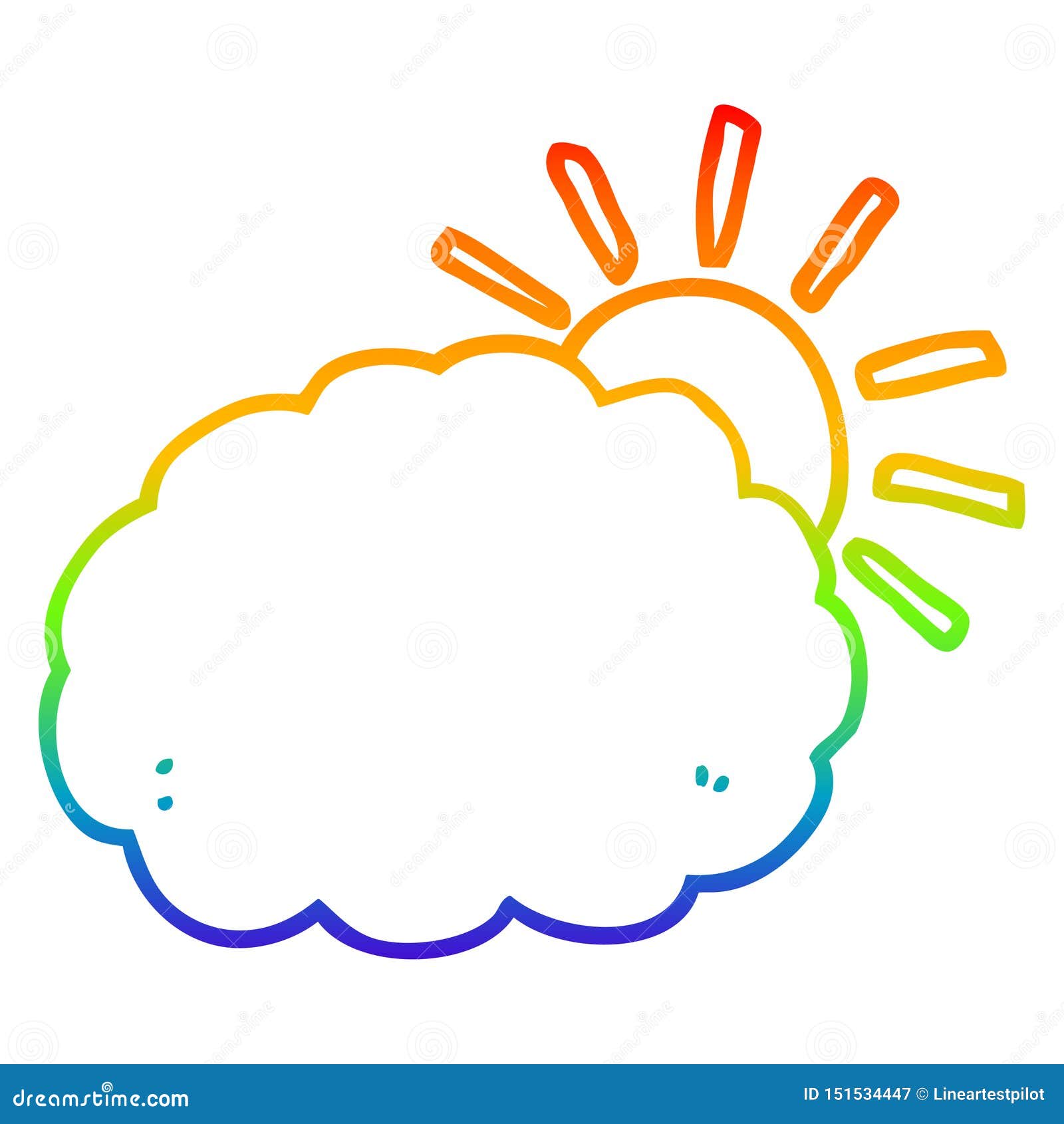 A Creative Rainbow Gradient Line Drawing Cartoon Sun and Cloud Symbol ...