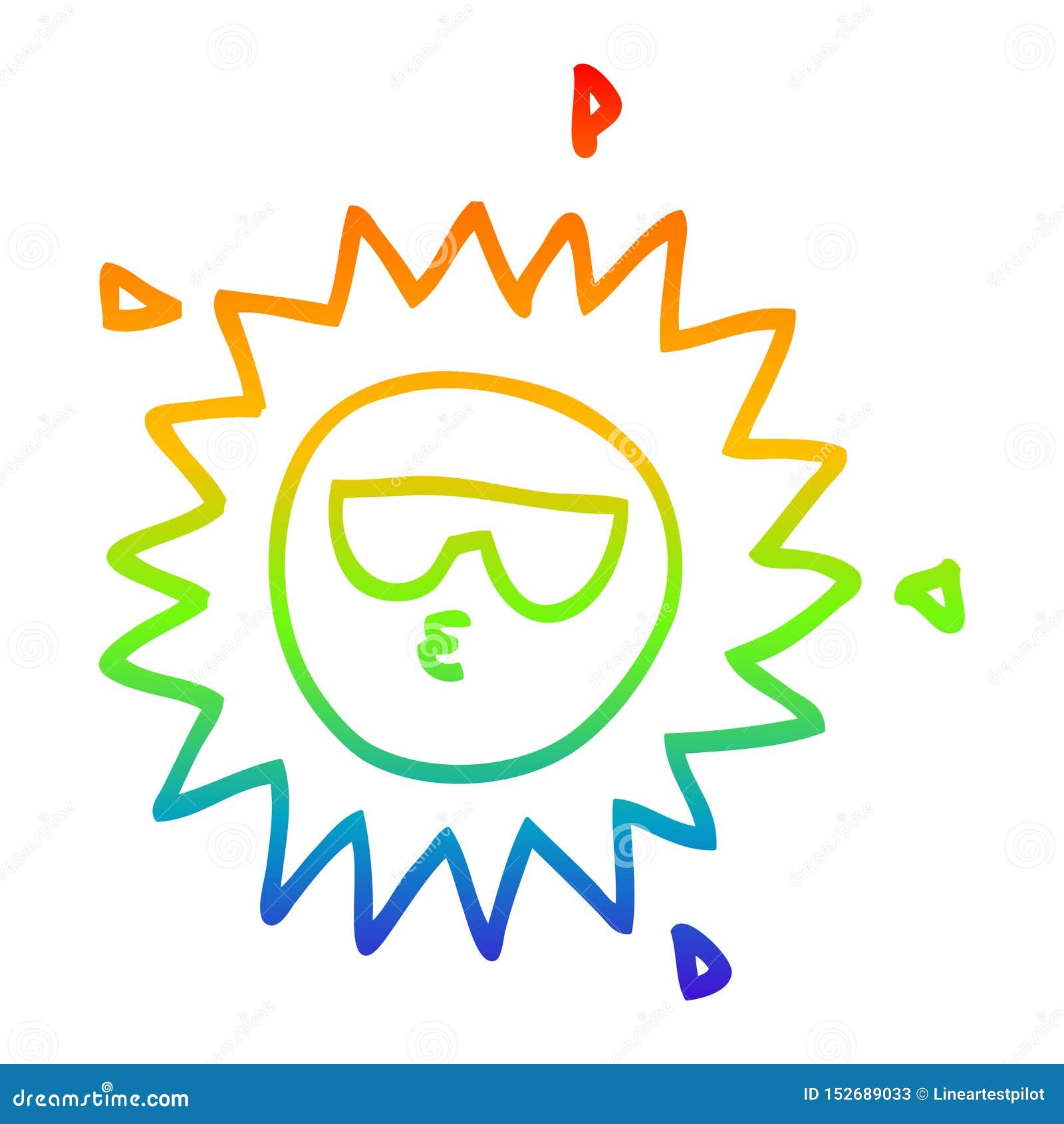 A Creative Rainbow Gradient Line Drawing Cartoon Sun Stock Vector ...