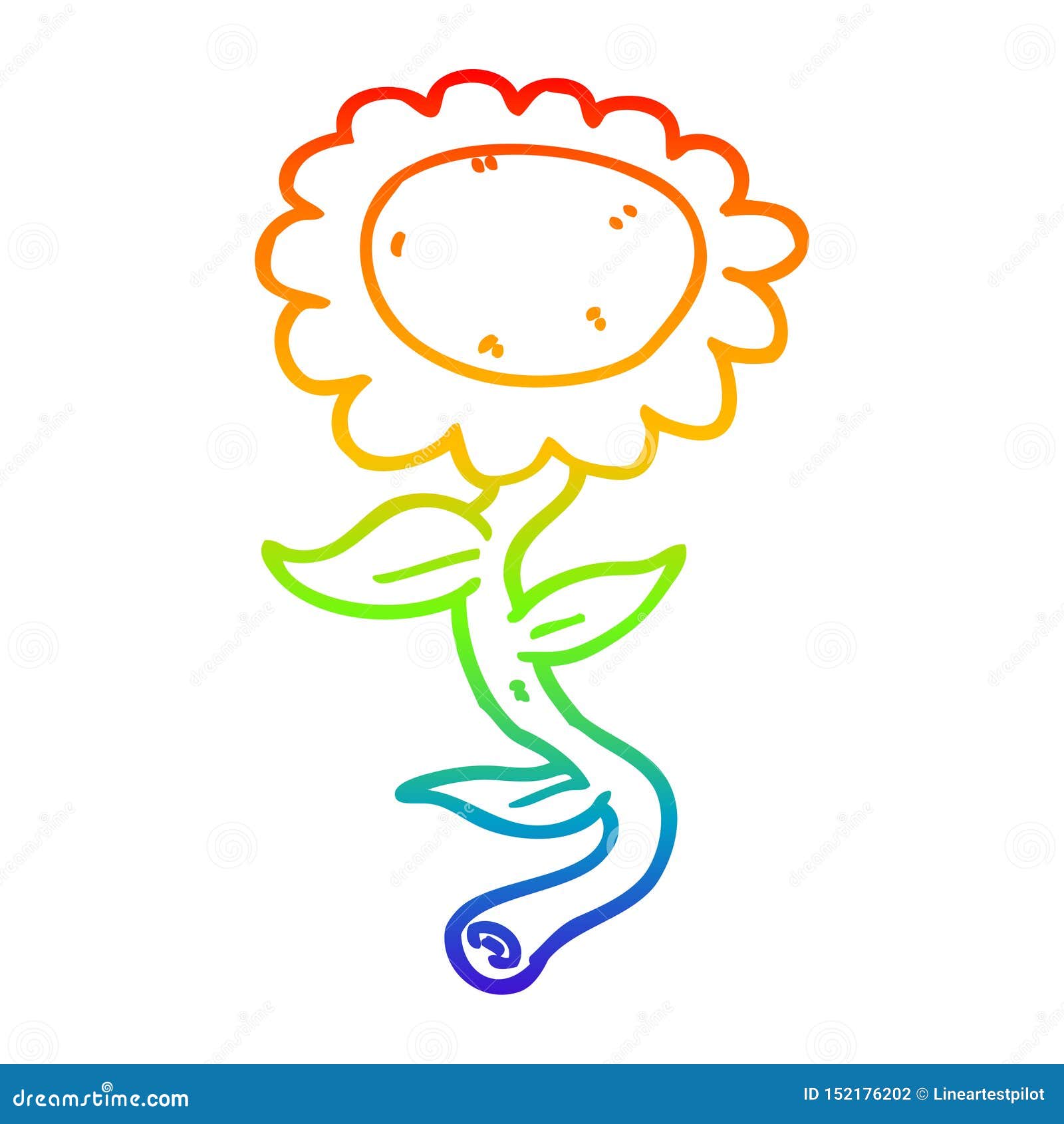 A Creative Rainbow Gradient Line Drawing Cartoon Sunflower Stock Vector ...