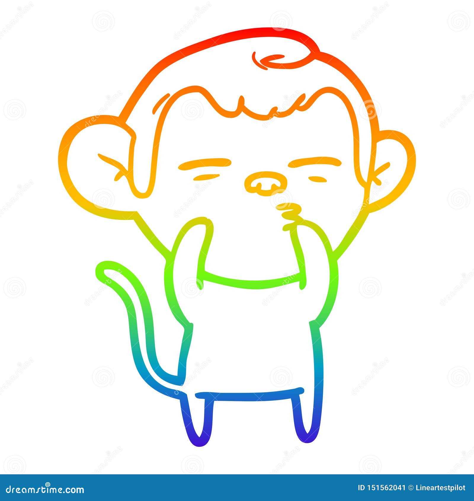A Creative Rainbow Gradient Line Drawing Cartoon Suspicious Monkey ...