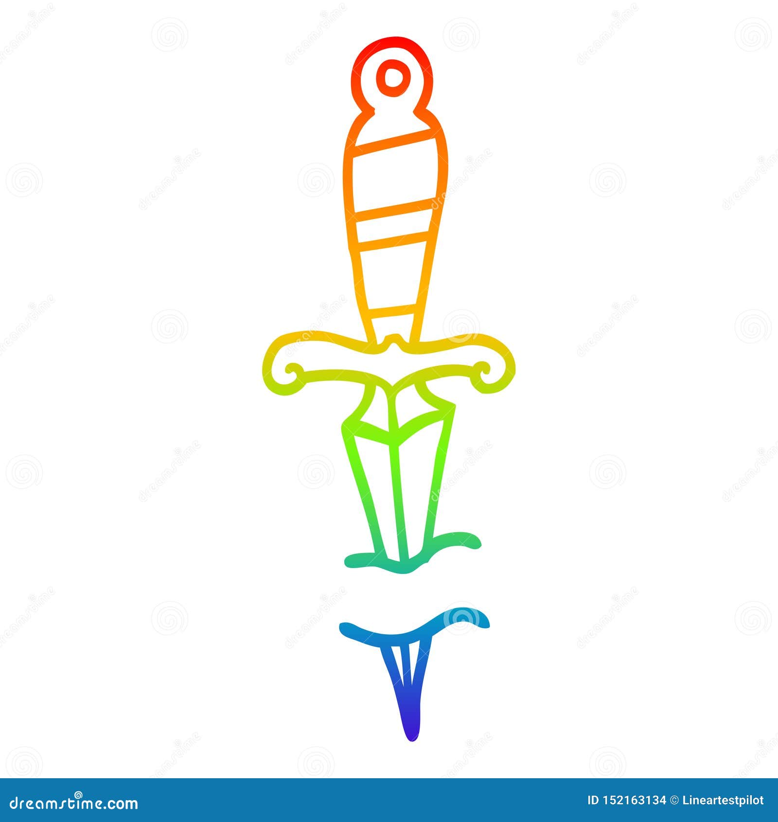 A Creative Rainbow Gradient Line Drawing Cartoon Tattoo Dagger Symbol ...