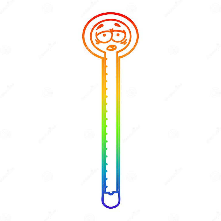 A Creative Rainbow Gradient Line Drawing Cartoon Thermometer Stock ...