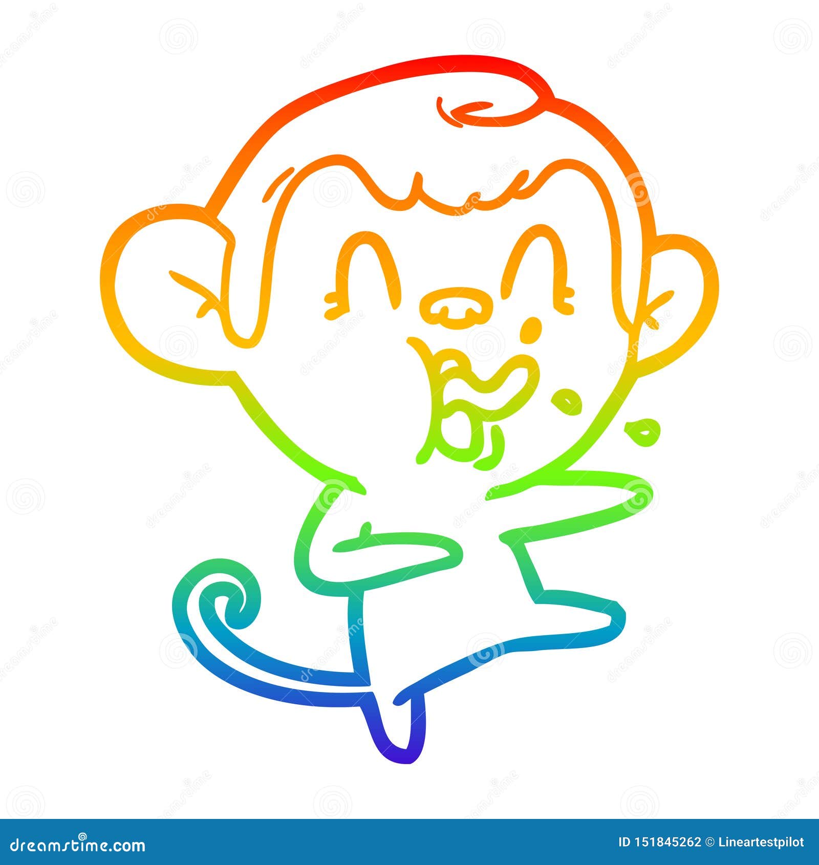 A Creative Rainbow Gradient Line Drawing Crazy Cartoon Monkey Dancing ...