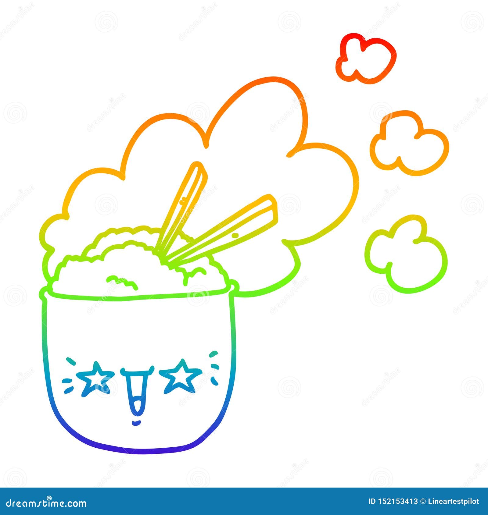 A Creative Rainbow Gradient Line Drawing Cute Cartoon Hot Rice Bowl ...