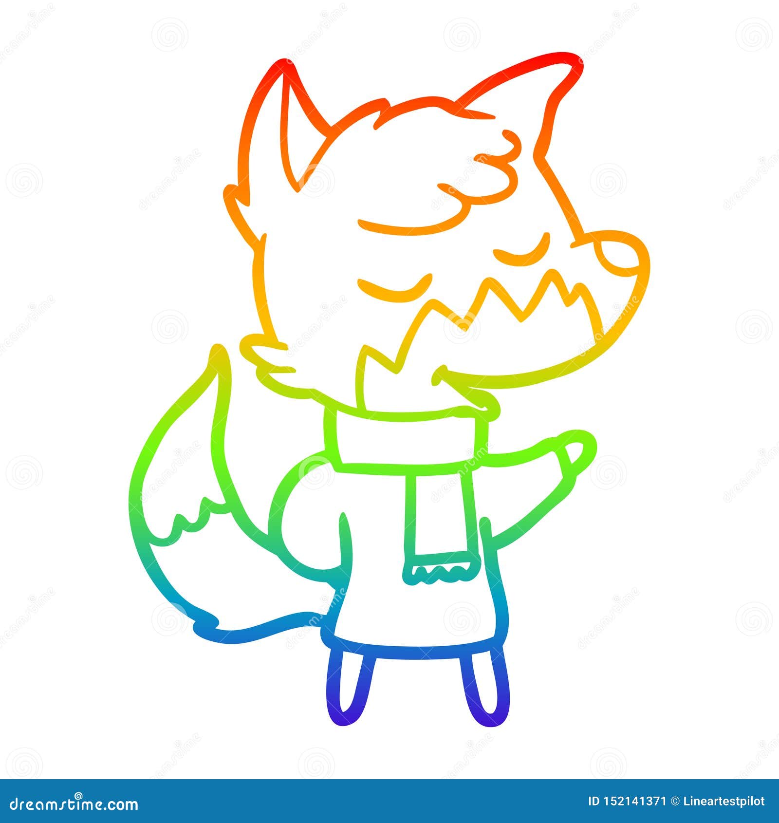 A Creative Rainbow Gradient Line Drawing Friendly Cartoon Fox in Winter ...