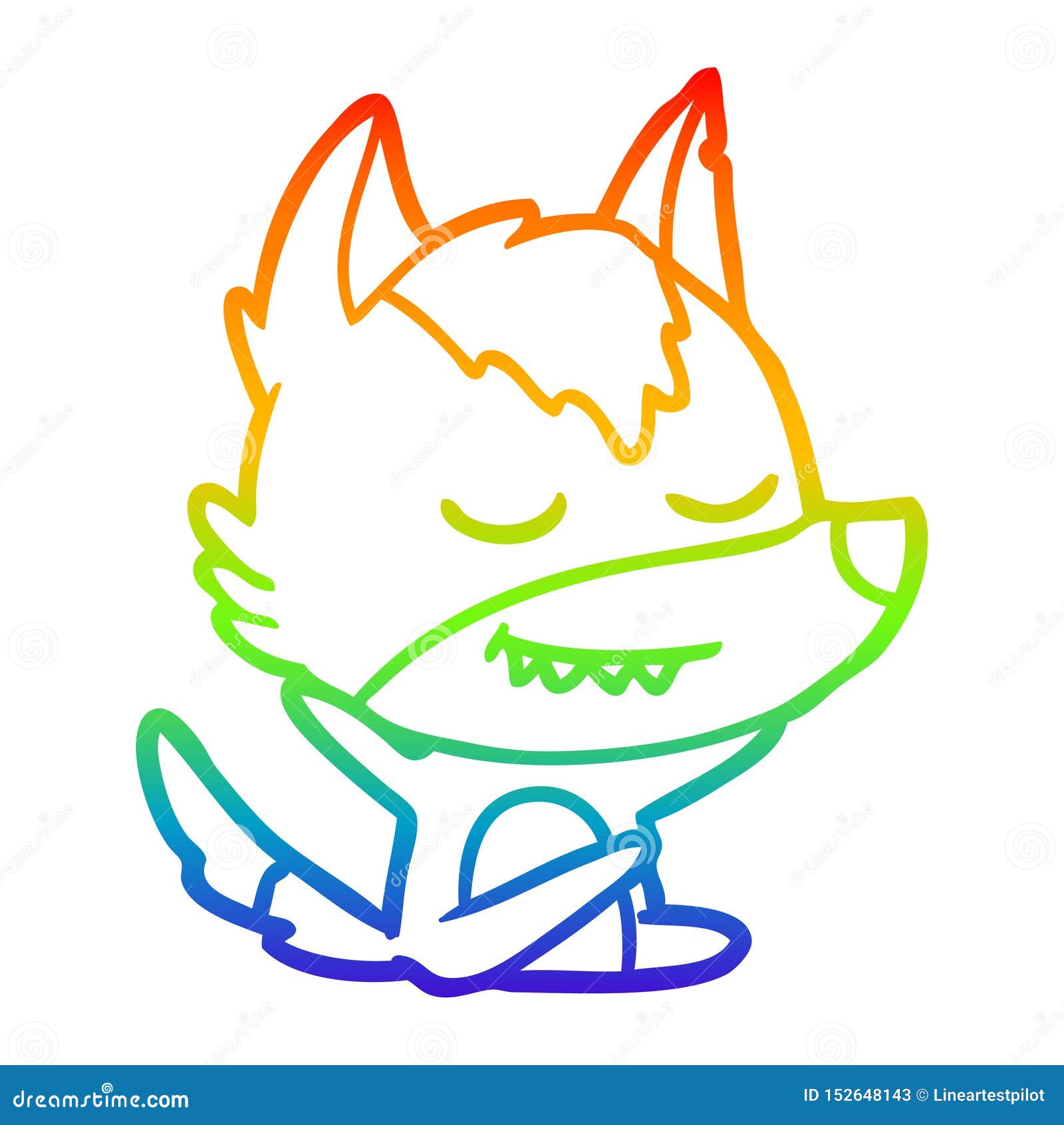 A Creative Rainbow Gradient Line Drawing Friendly Cartoon Wolf Sitting ...