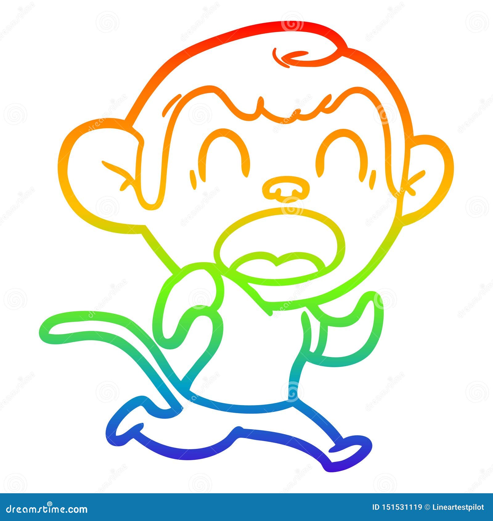 A Creative Rainbow Gradient Line Drawing Shouting Cartoon Monkey ...