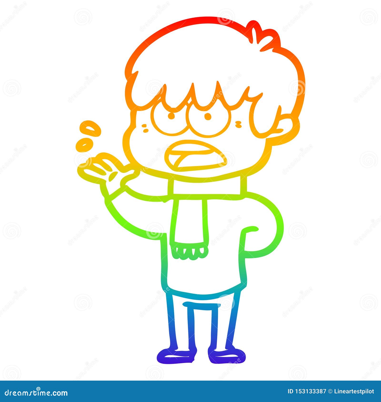 A Creative Rainbow Gradient Line Drawing Worried Cartoon Boy Stock ...