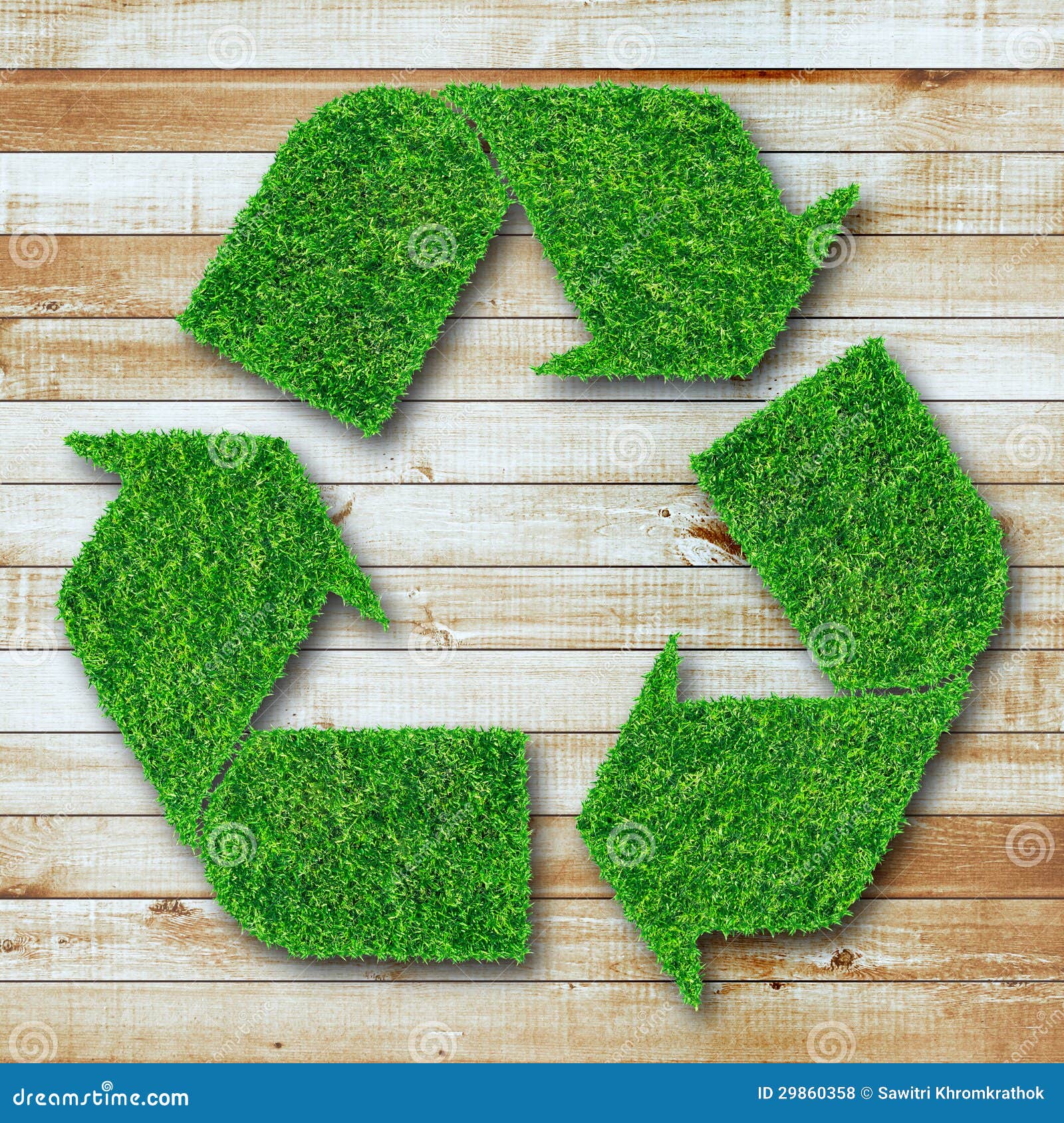 Recycle Symbol from Grass on Wood Background Stock Photo - Image of ...