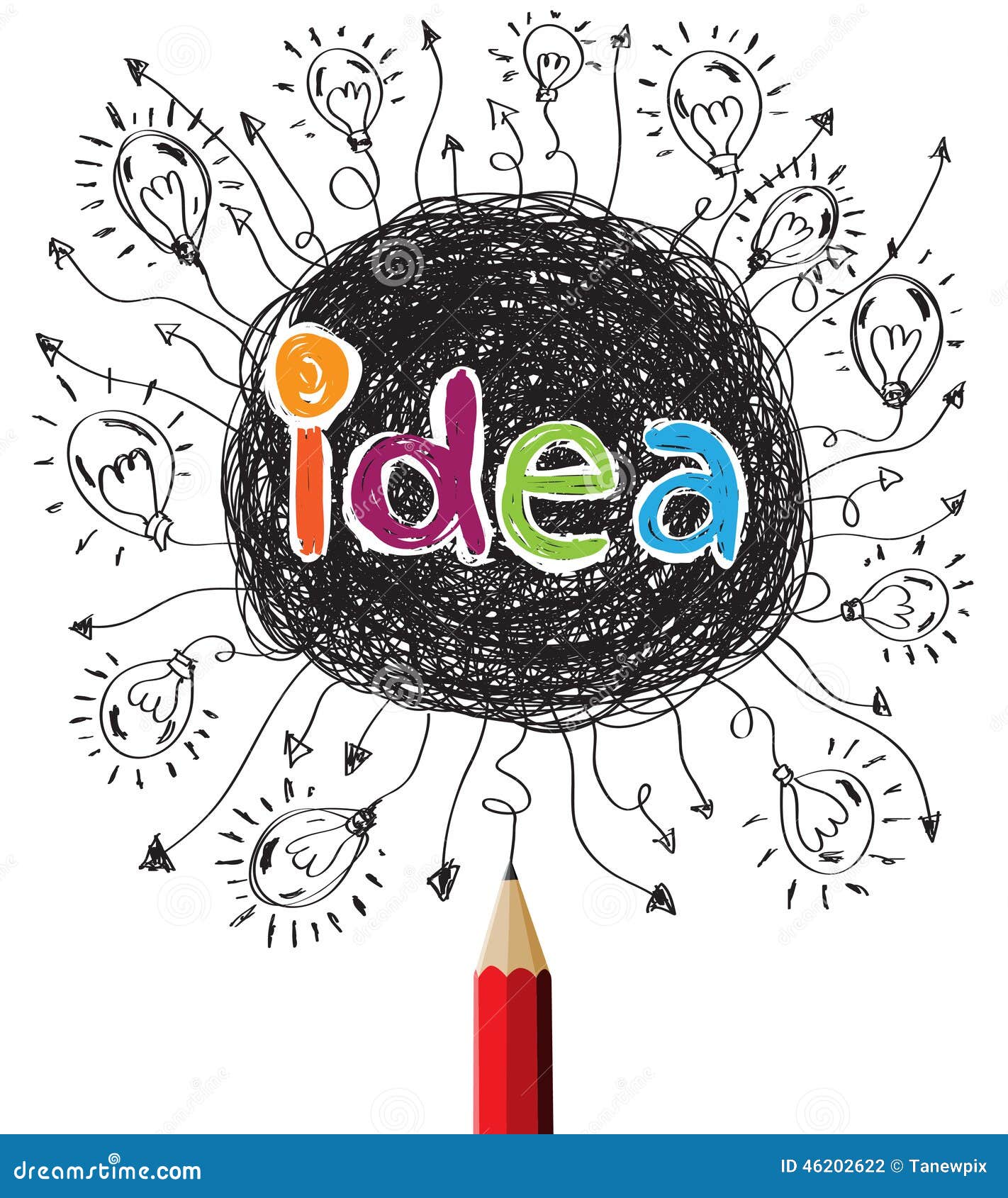 Creative Red Pencil with Bulbs Idea Concept Stock Vector - Illustration ...
