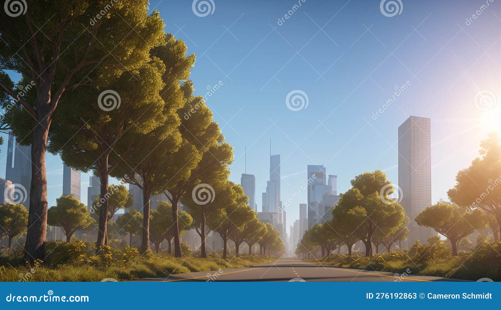 A Creative Rendering of a City Street with Trees and a Road AI Generative Stock Illustration ...