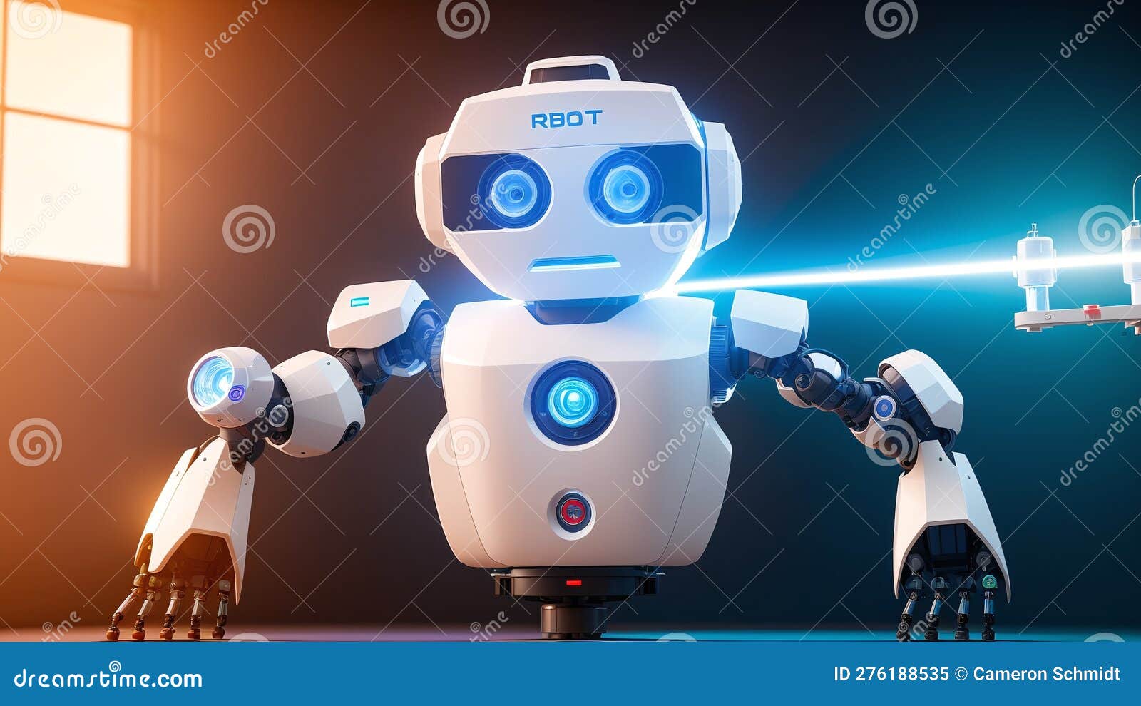 A Creative Rendering of a Robot with a Laser Beam in Its Hand AI Generative Stock Illustration ...