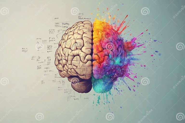 A Creative Representation of a Human Brain, Divided into Two Halves ...