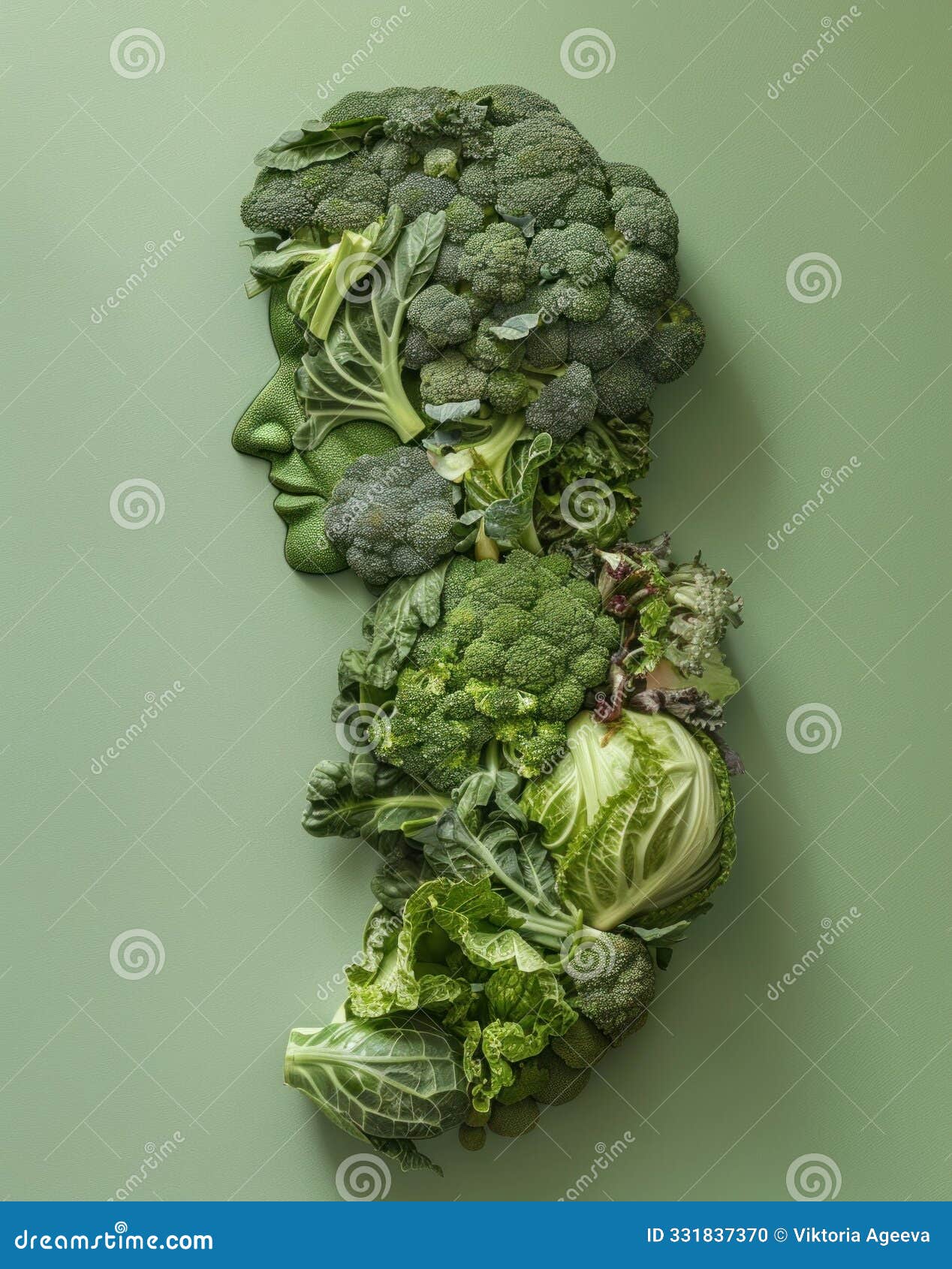 Profile Silhouette Made of Various Green Vegetables Against a Green ...