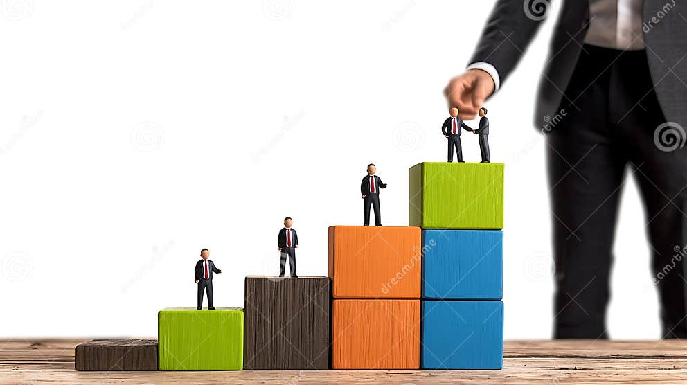 Team Building with Tiny Figures on Colorful Blocks Stock Illustration ...