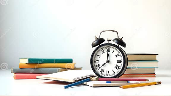 Time Management with a School Clock, Notebooks, and Pencils Stock ...