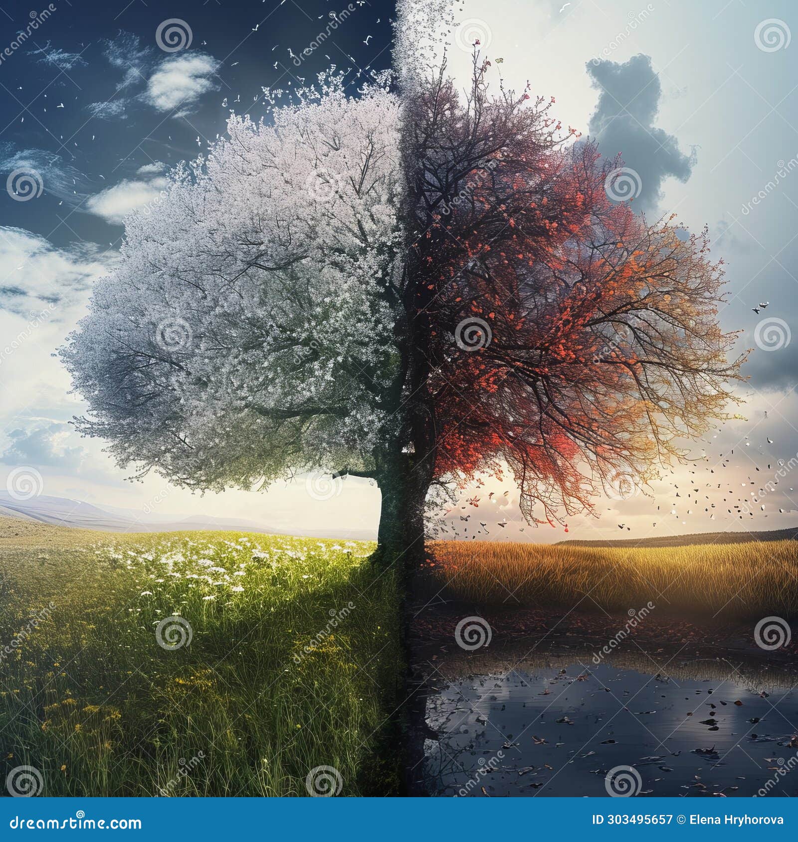 A Creative Representation of a Tree with Branches Transforming through ...