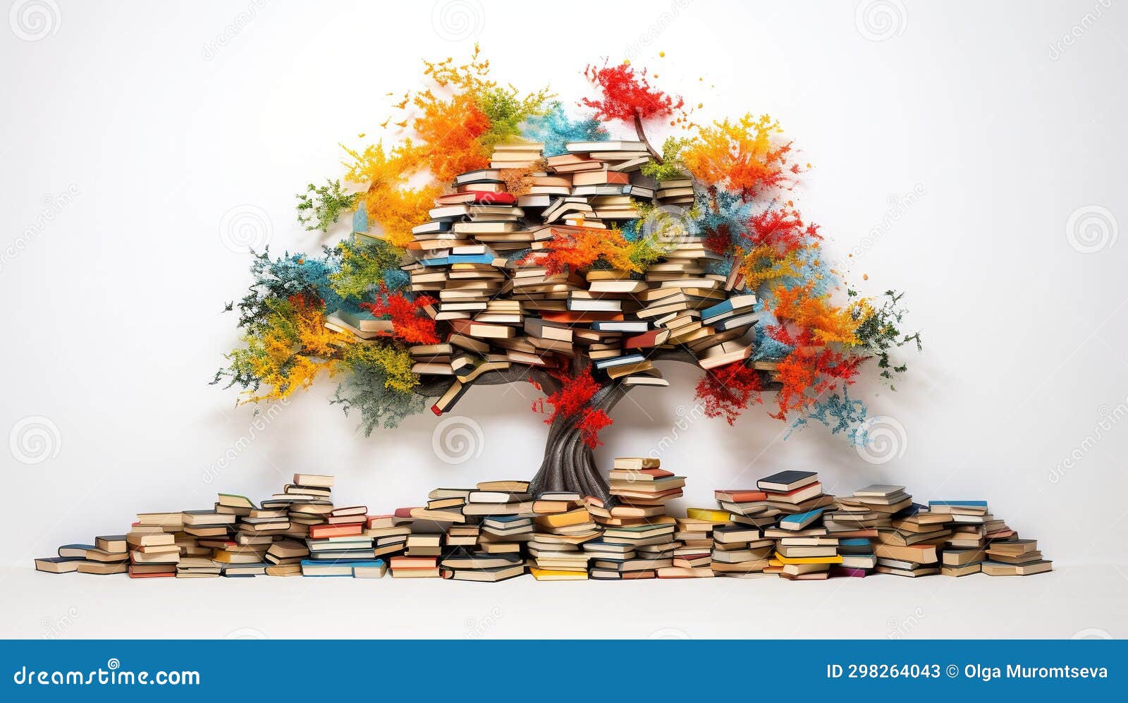 A Creative Representation of a Tree Made from Books with Colorful ...