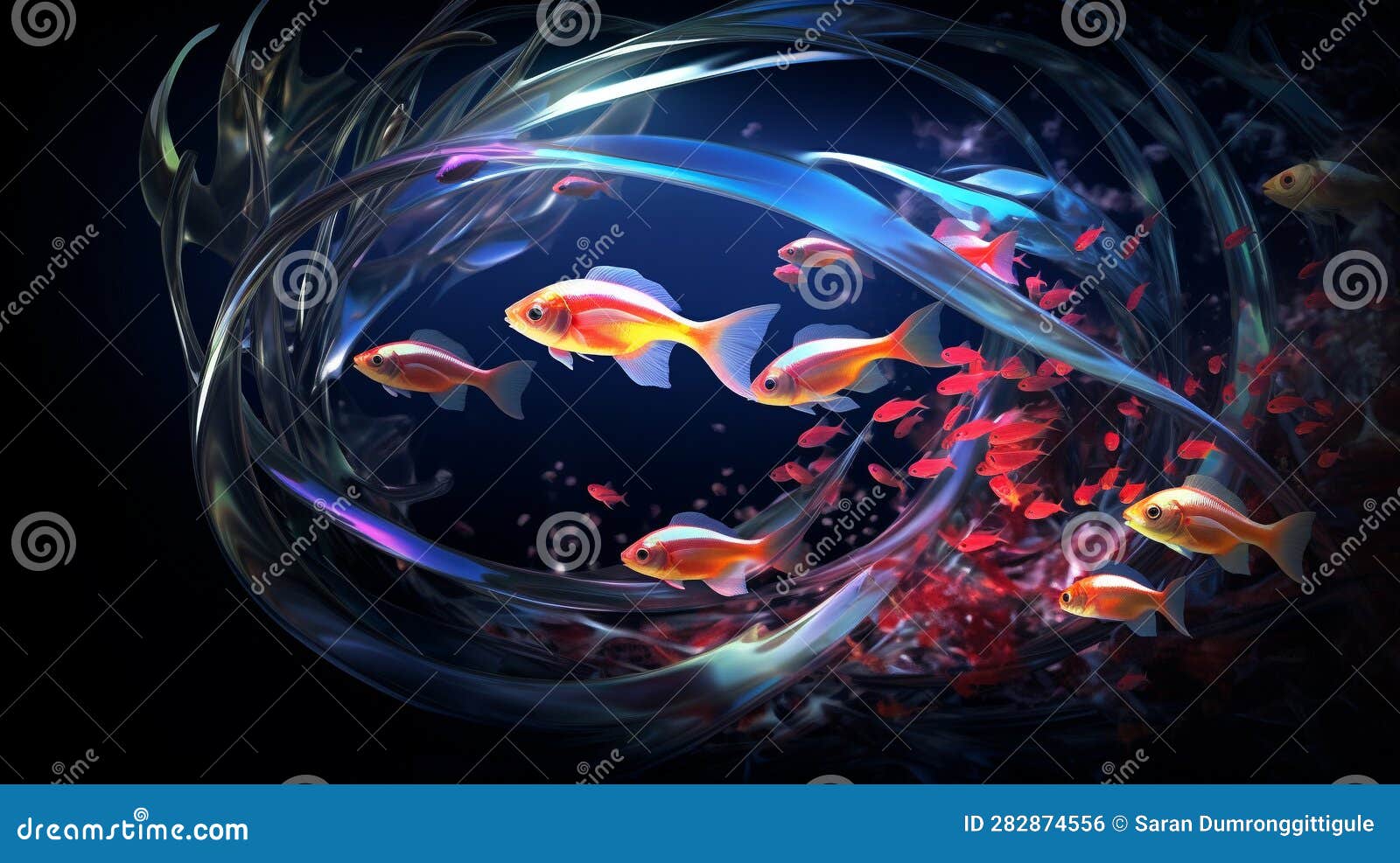 A Mesmerizing Underwater Scene with a Swirl of Neon-colored Fish Stock ...