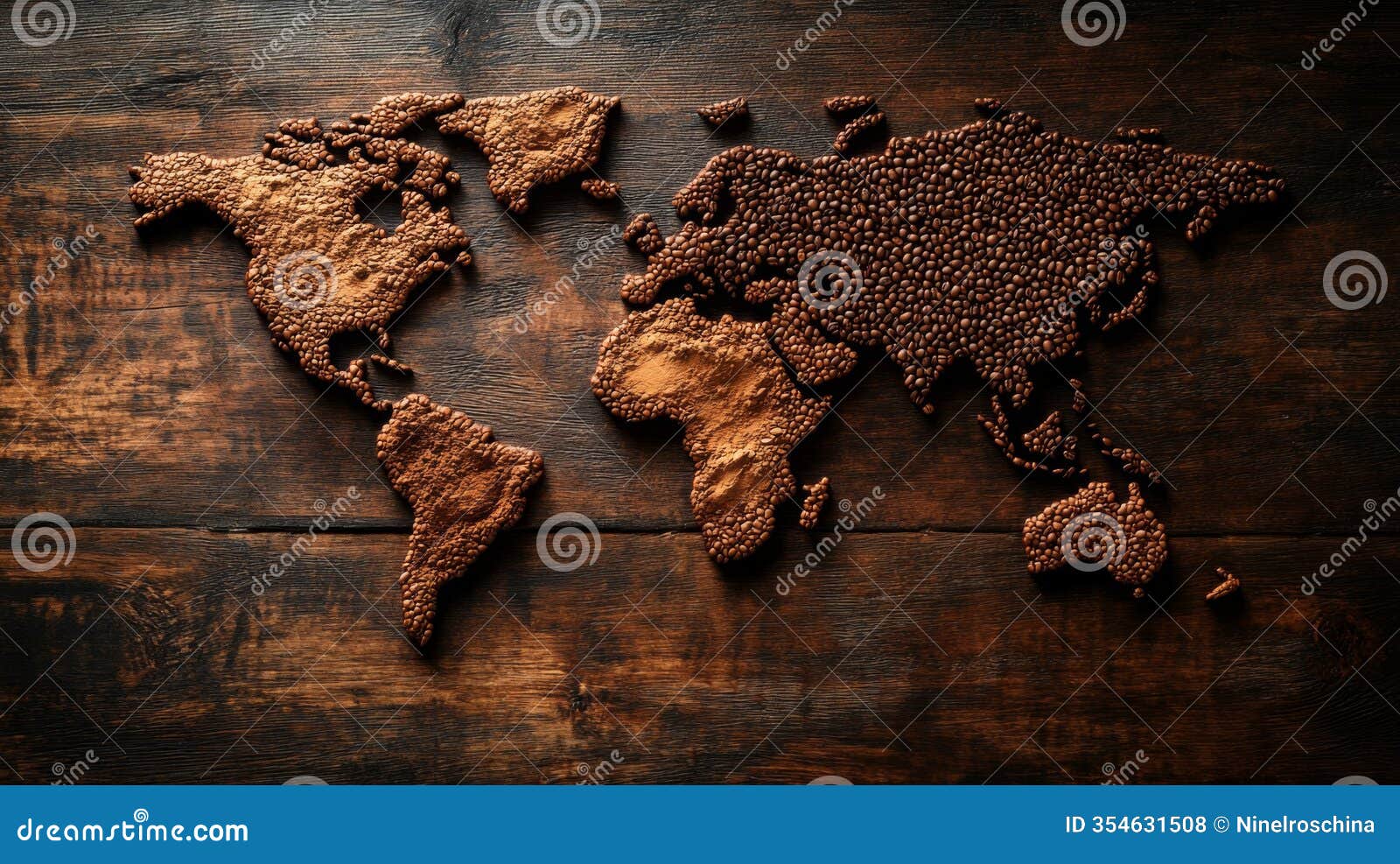 Detailed Coffee World Map Created Using Coffee Beans and Grounds ...