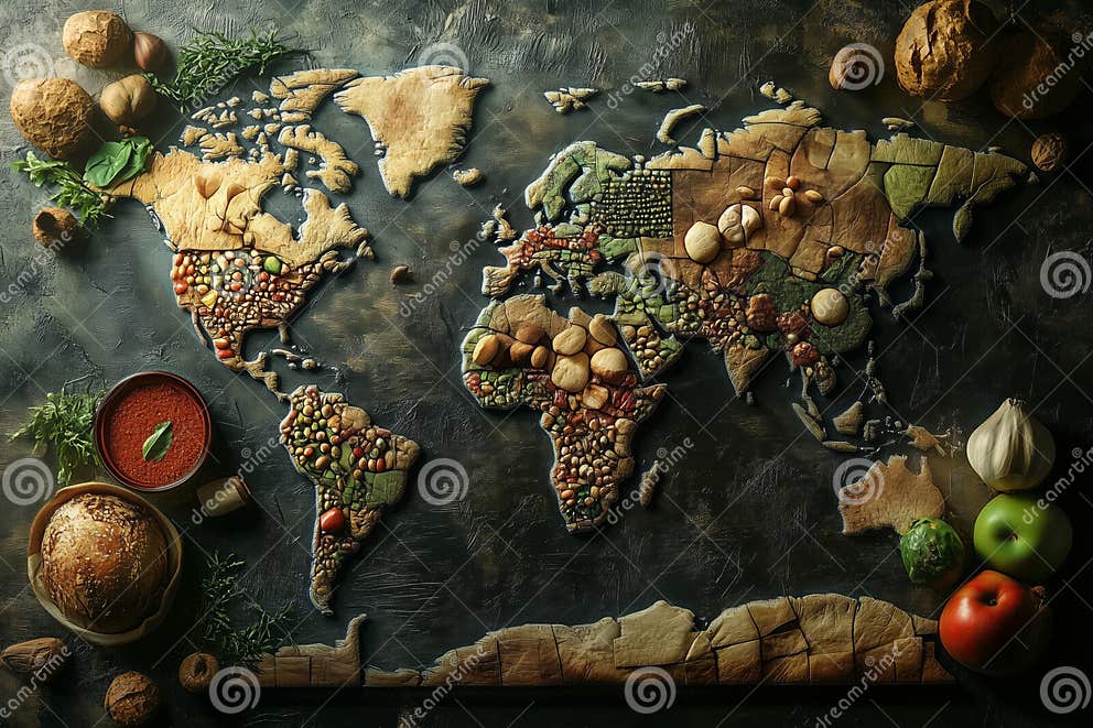 Artistic Global Map Made from Grains and Seeds Showcasing World Regions ...