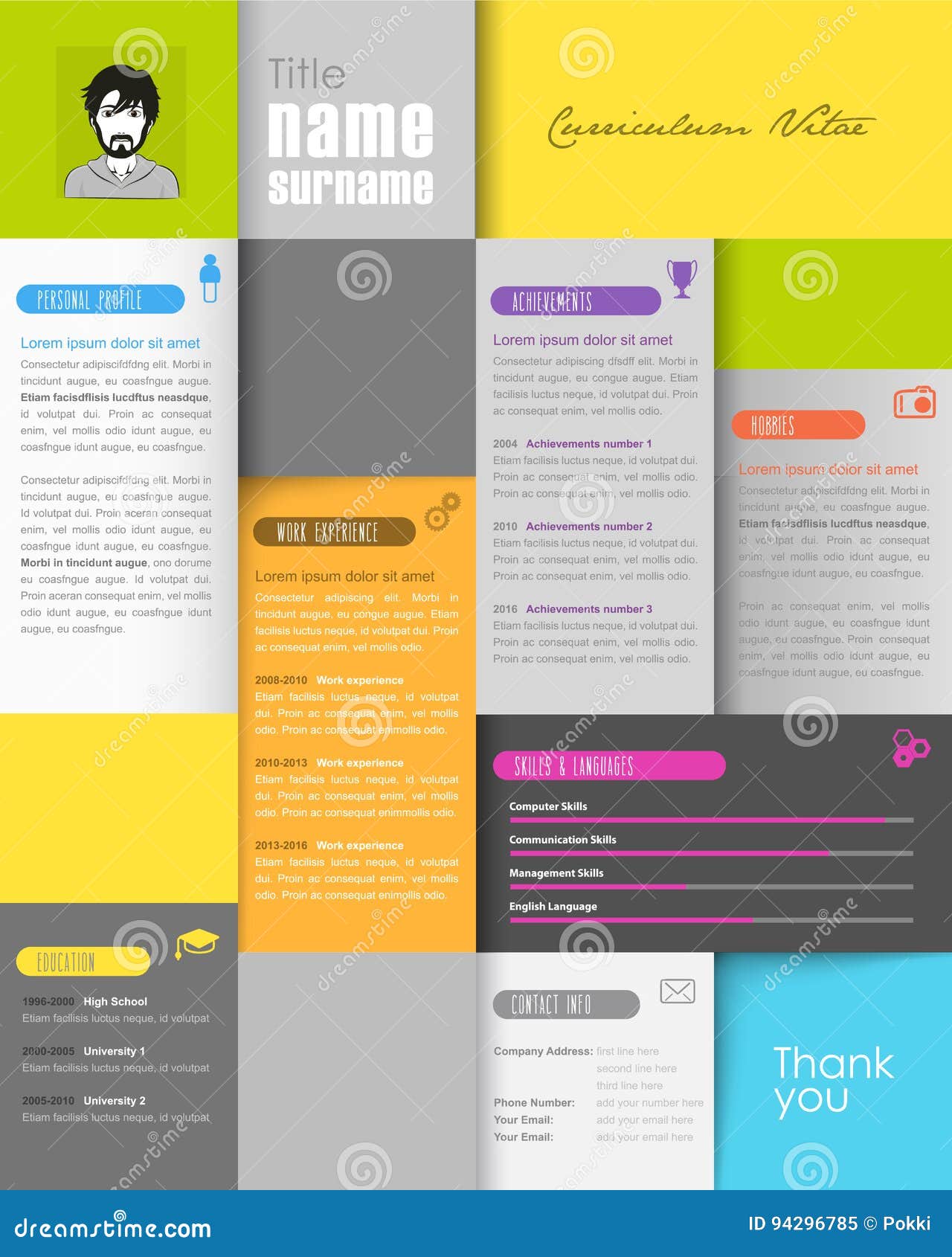 Creative Resume Template With Tiles. Vector Illustration ...