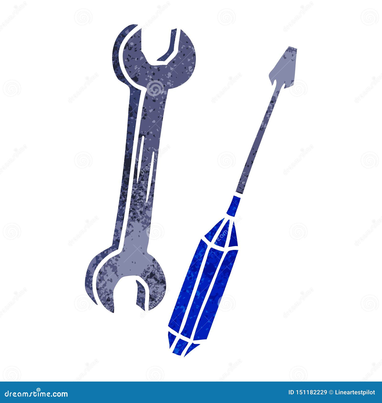 A Creative Retro Cartoon Doodle of a Spanner and a Screwdriver Stock ...