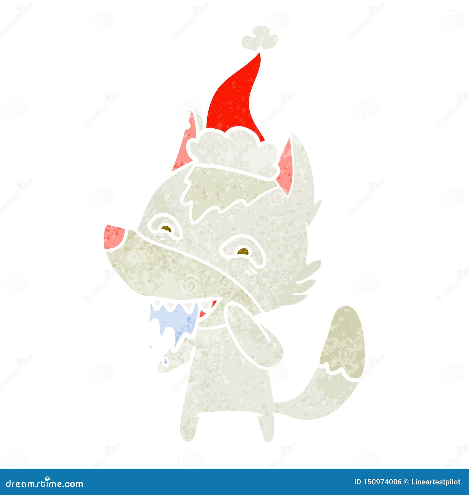 A Creative Retro Cartoon of a Hungry Wolf Wearing Santa Hat Stock ...