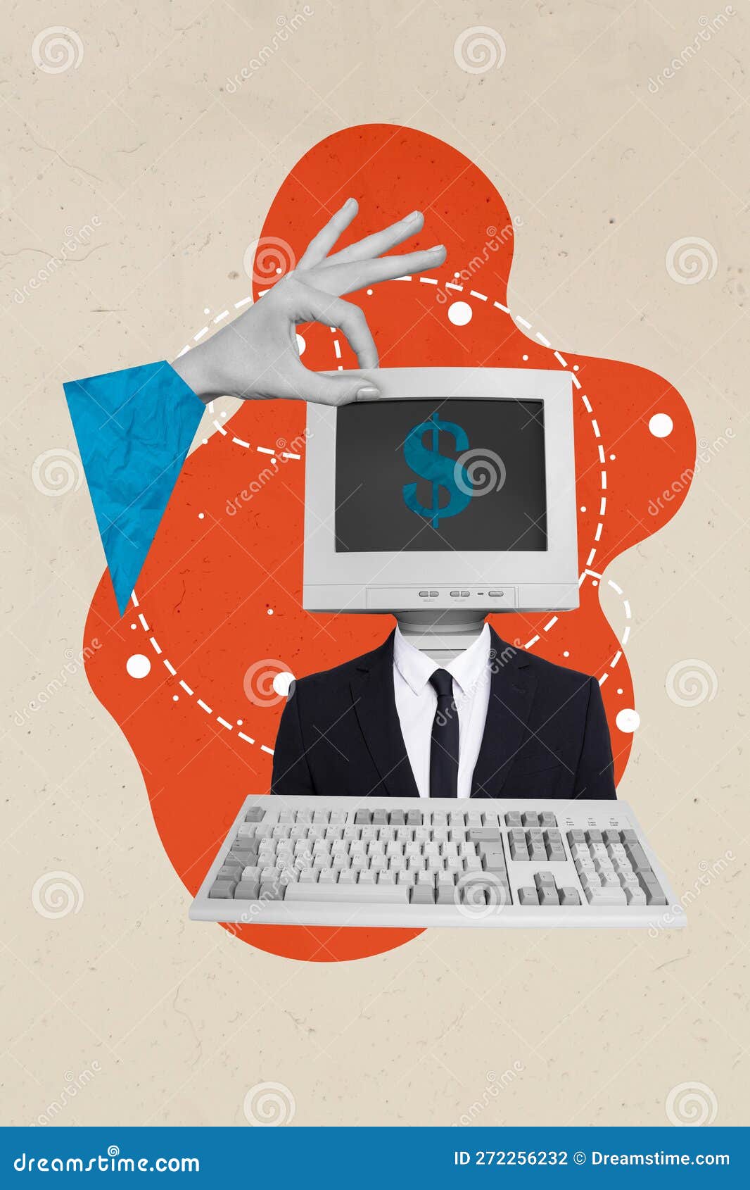 Creative Retro 3d Magazine Collage Image of Guy Obsolete Computer ...