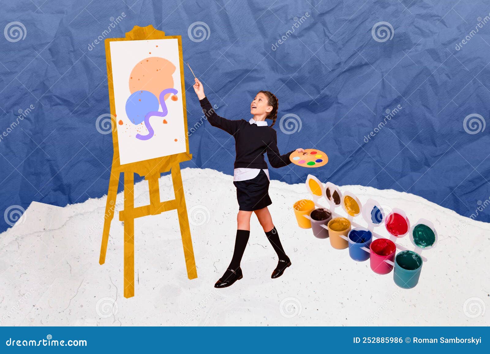 Creative Retro 3d Magazine Image Of Surprised Small Child Kid Having ...