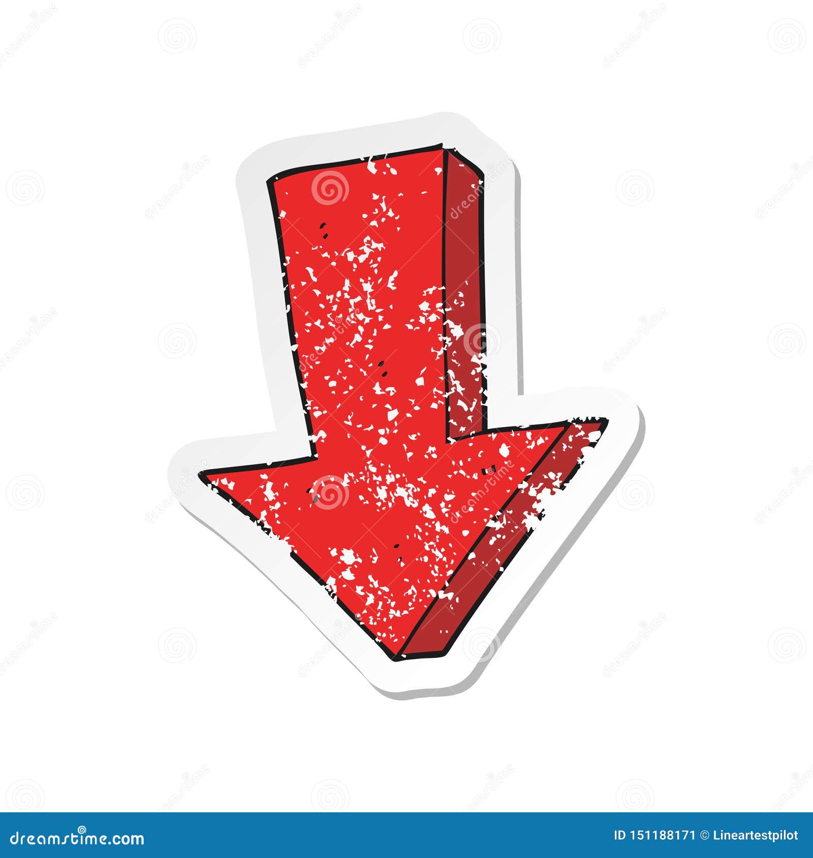 A Creative Retro Distressed Sticker of a Cartoon Arrow Pointing Down ...