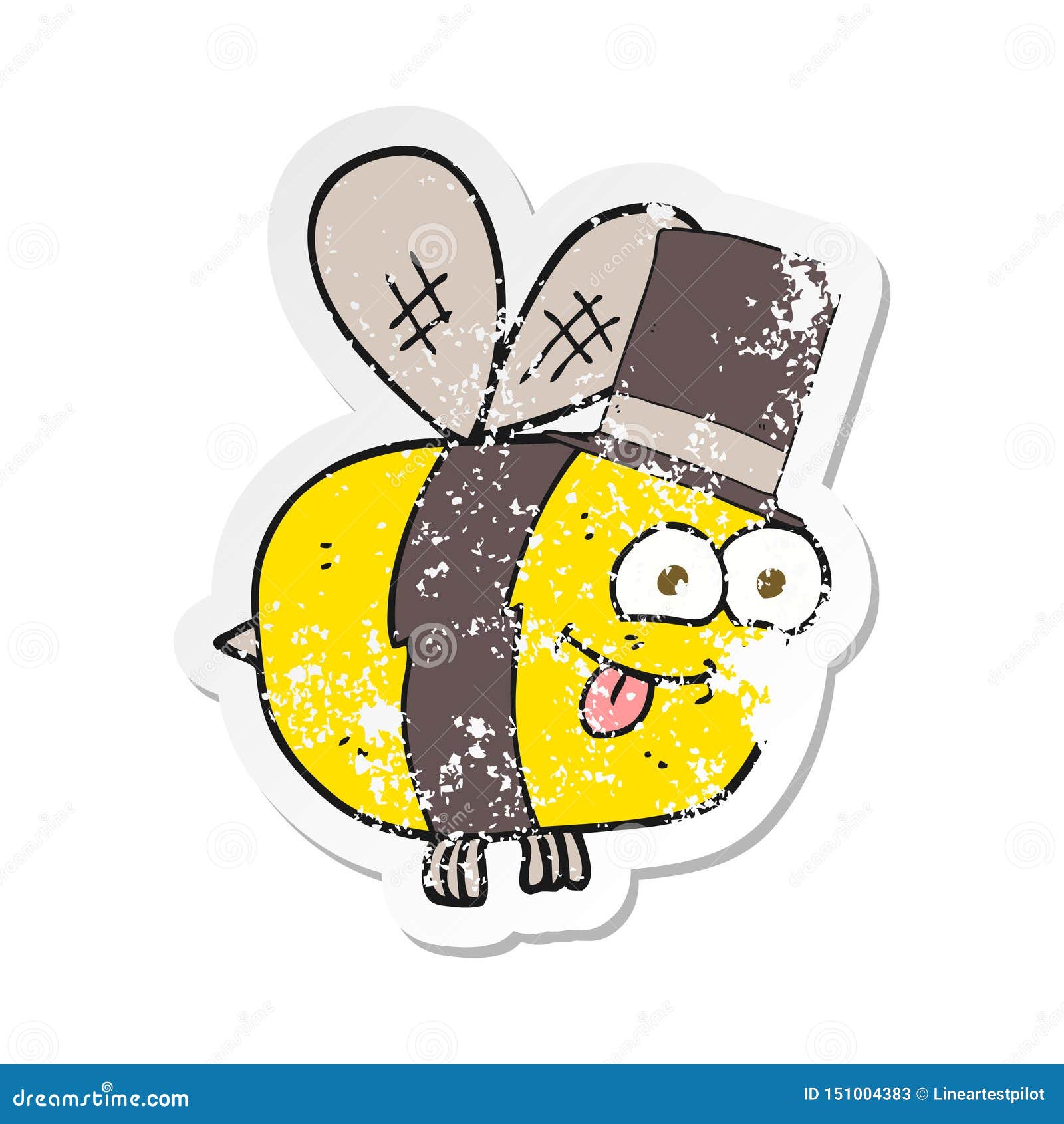 A Creative Retro Distressed Sticker of a Cartoon Bee Wearing Hat Stock ...