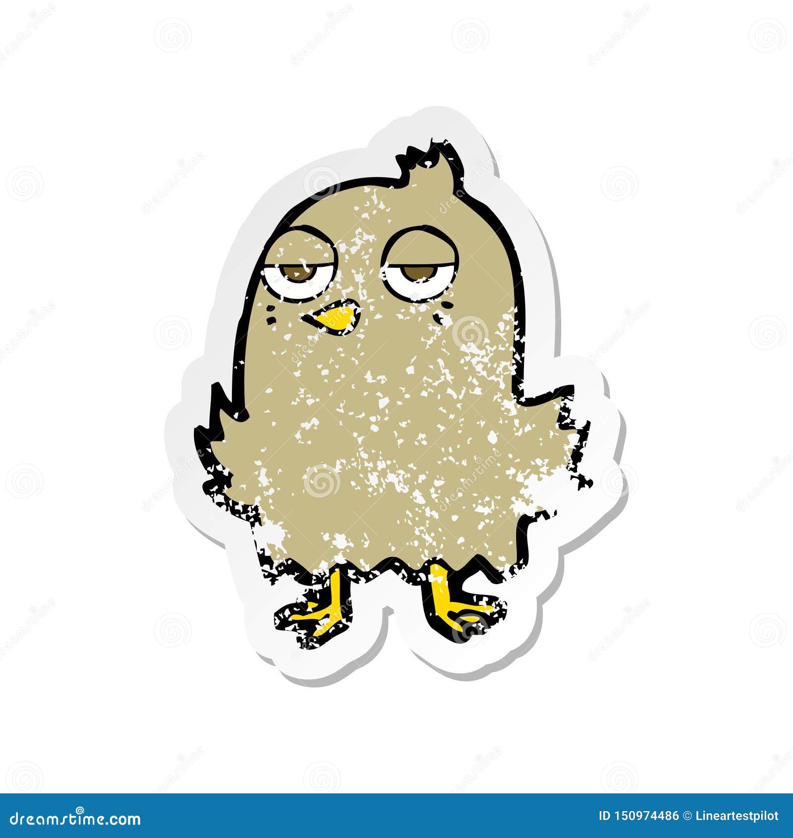 A Creative Retro Distressed Sticker of a Cartoon Bored Bird Stock ...