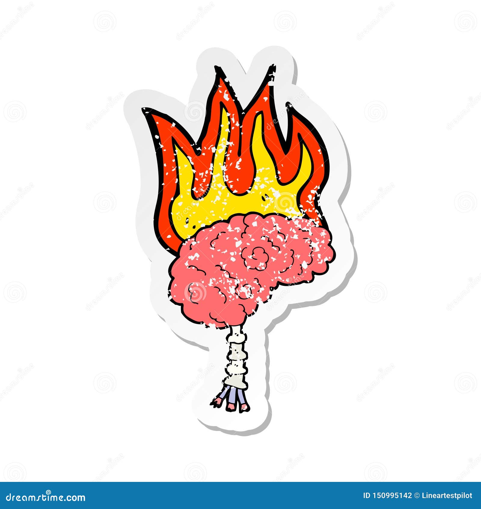 A Creative Retro Distressed Sticker of a Cartoon Brain on Fire Stock ...