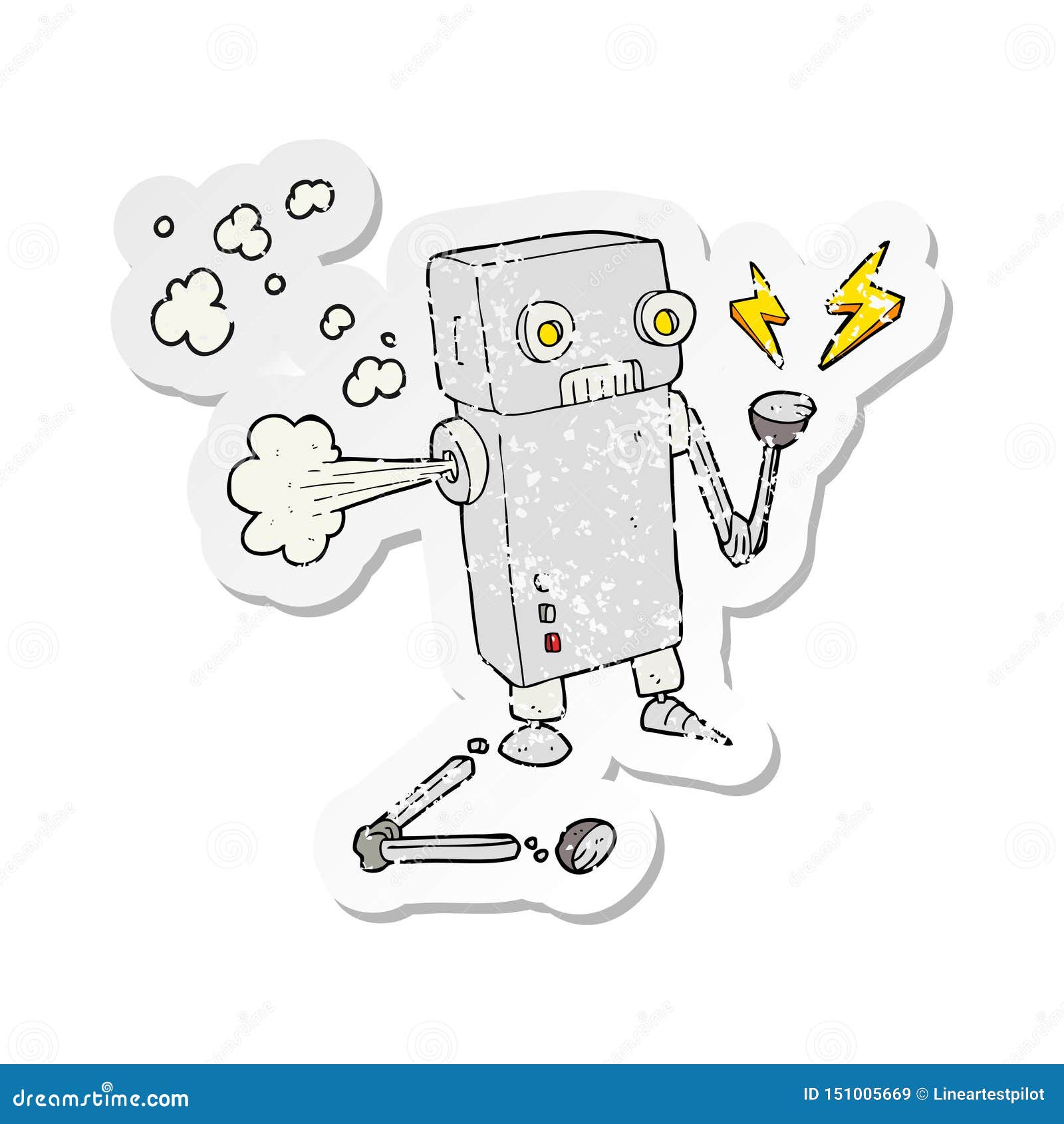 A Creative Retro Distressed Sticker of a Cartoon Broken Robot Stock ...