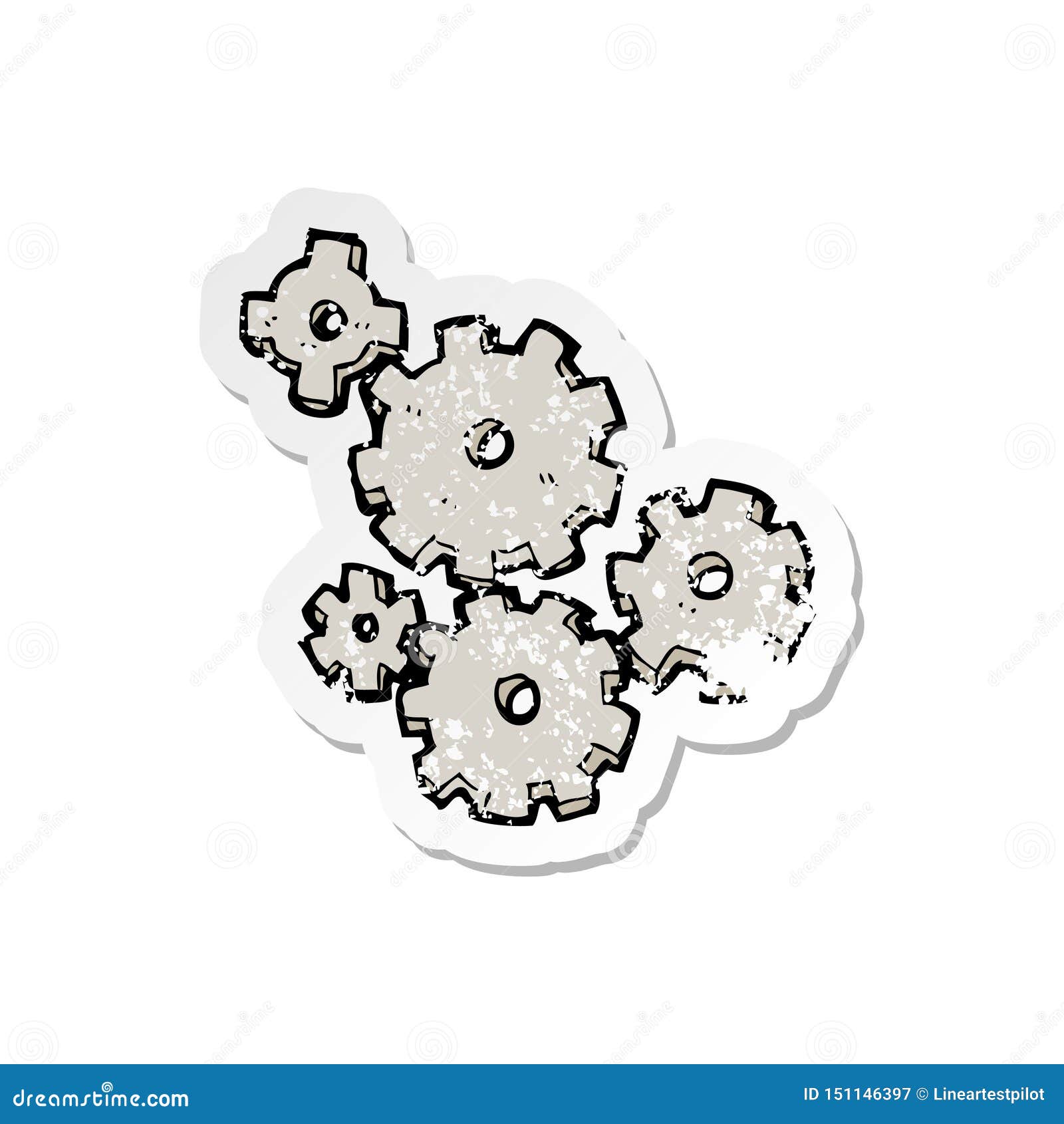 A Creative Retro Distressed Sticker of a Cartoon Cogs and Gears Stock ...
