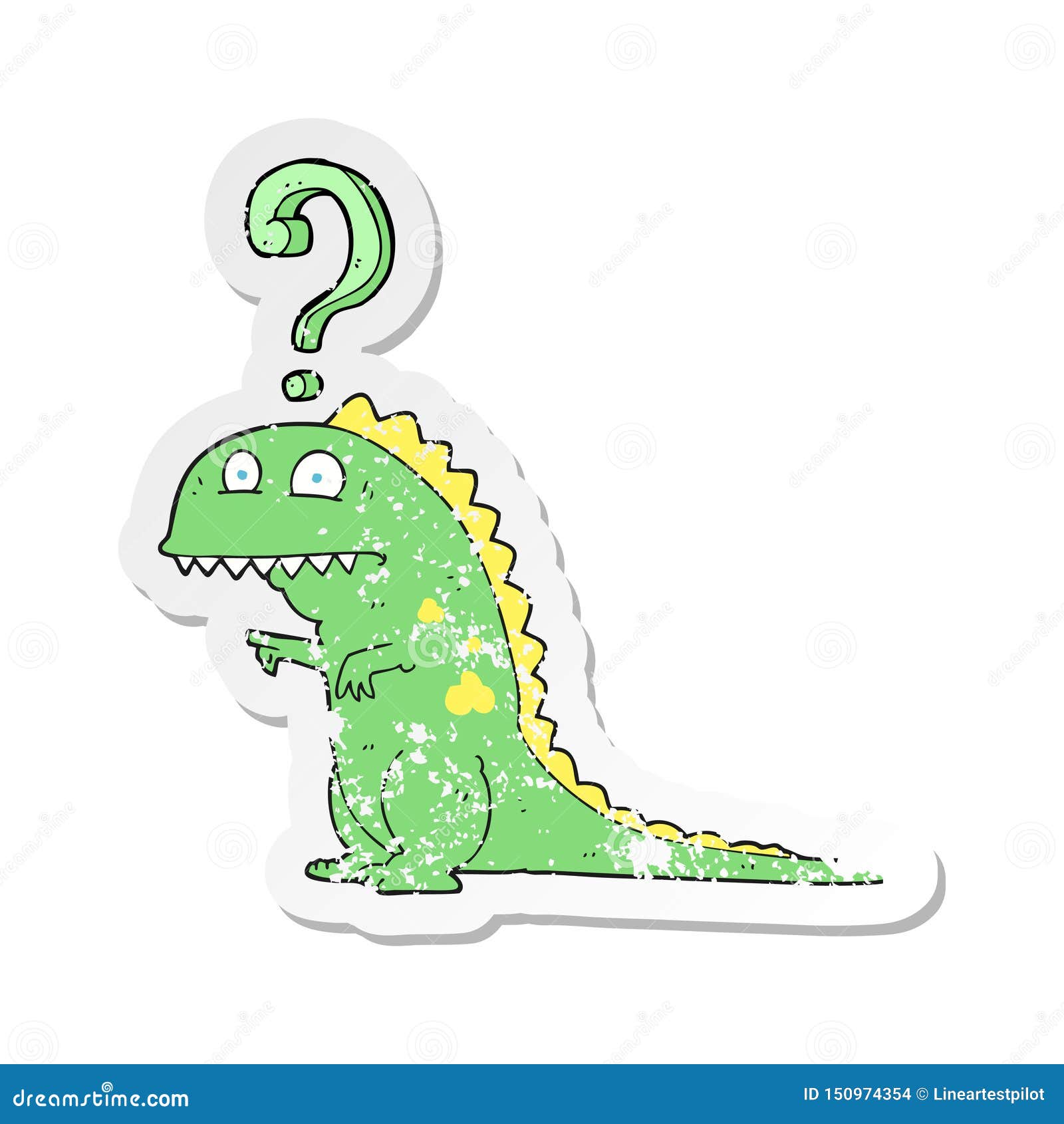 A Creative Retro Distressed Sticker of a Cartoon Confused Dinosaur ...