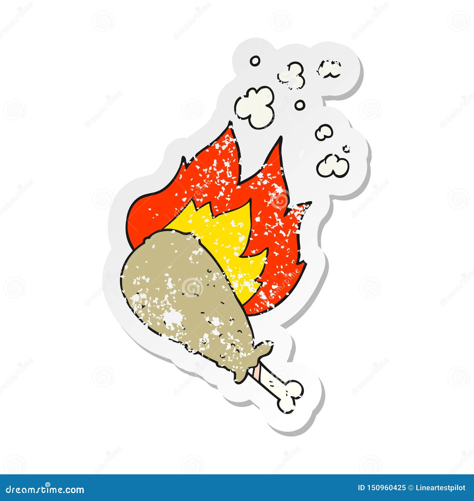 A Creative Retro Distressed Sticker of a Cartoon Cooked Chicken Leg ...